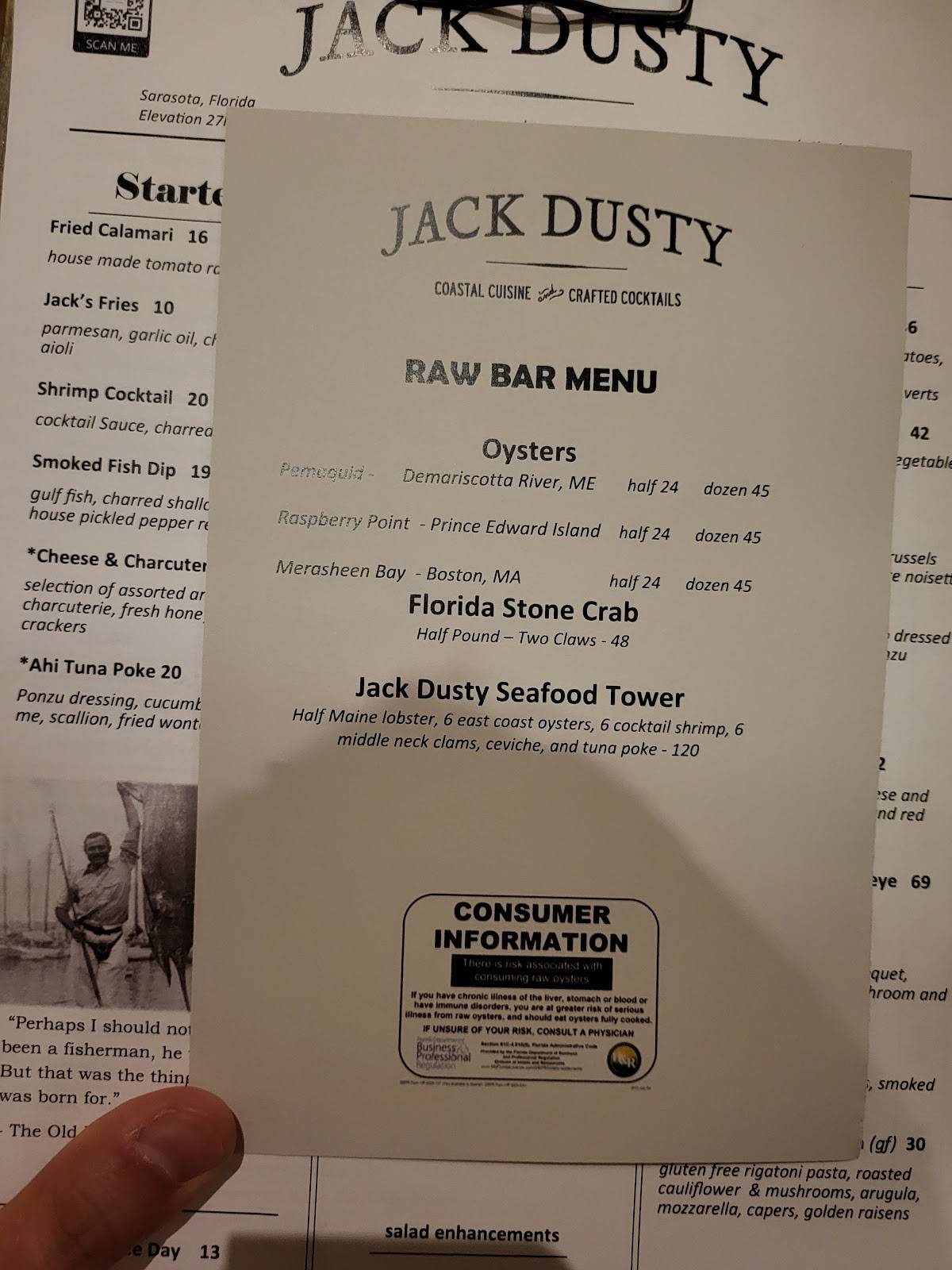 Menu at Jack Dusty pub & bar, Sarasota, Ritz Carlton Dr