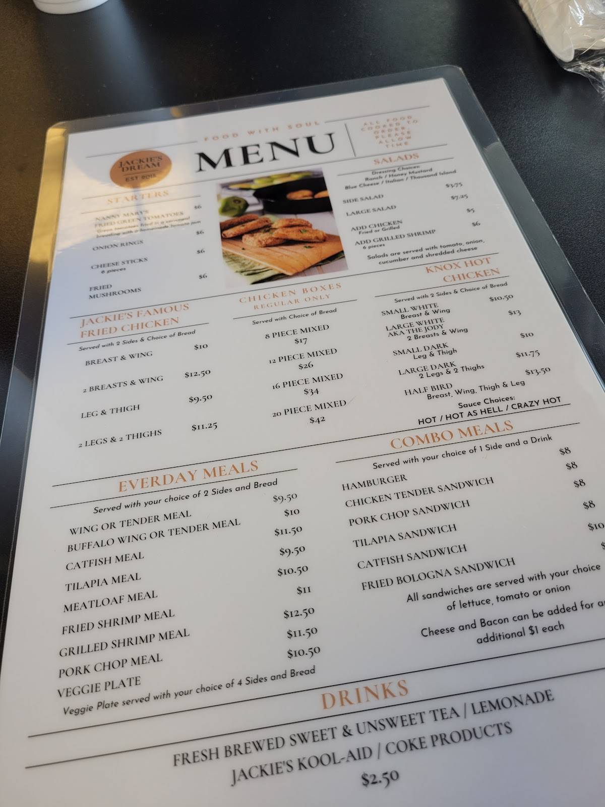 Menu at Jackie's Dream restaurant, Knoxville, E Woodland Ave