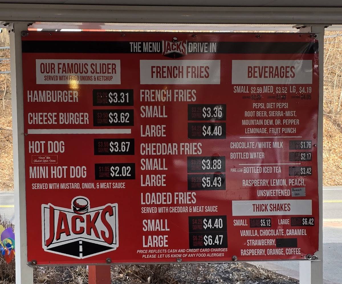 Menu at Jack's Drive-In restaurant, Wynantskill
