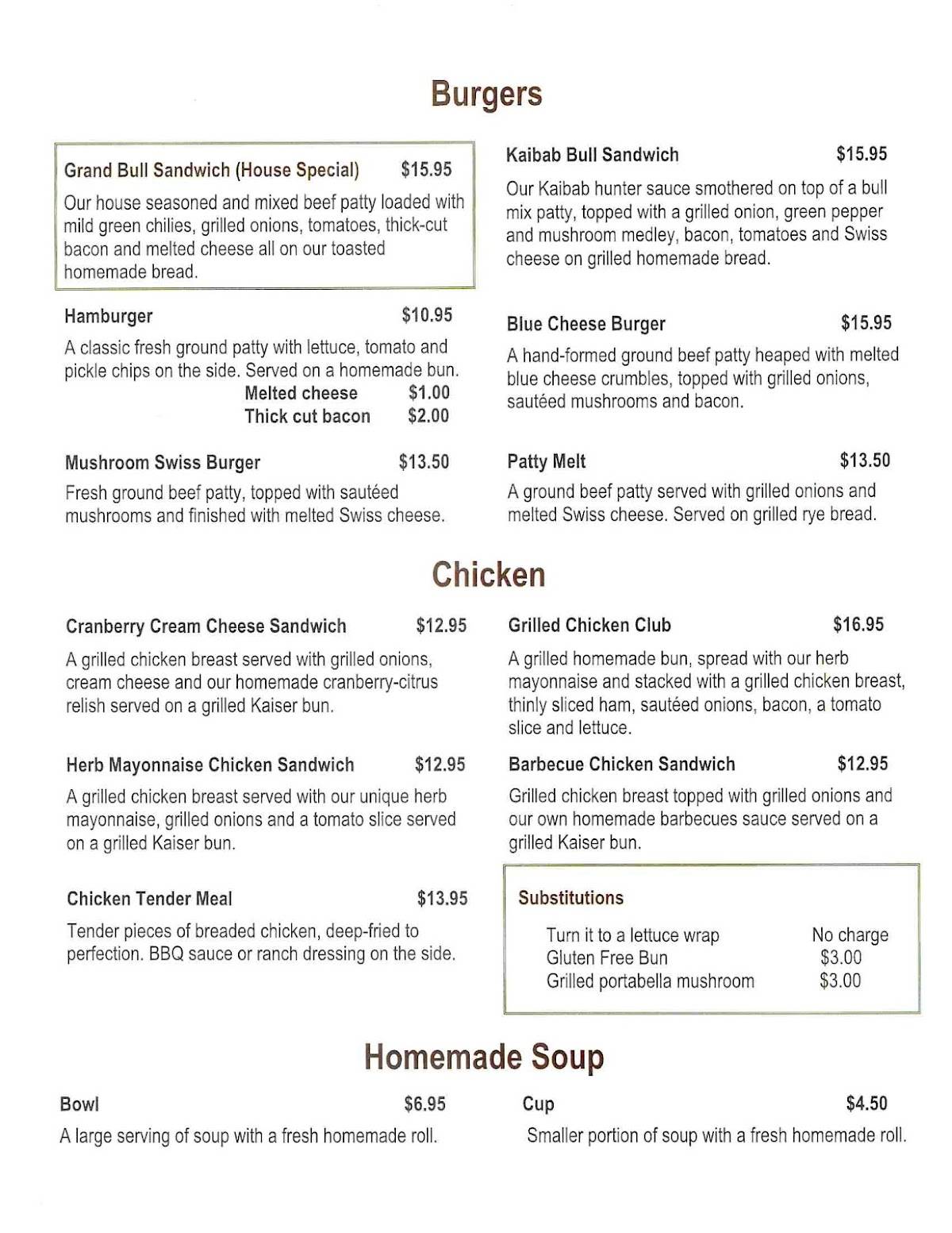 Menu at Jacob Lake Inn restaurant, Jacob Lake