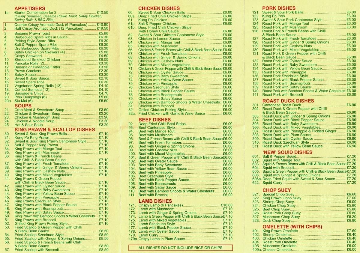 Menu at Jade Orchid Chinese Takeway restaurant, Christchurch