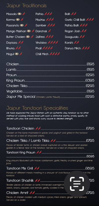 Menu at Jaipur Indian restaurant, Padiham, Burnley, 90 Burnley Rd