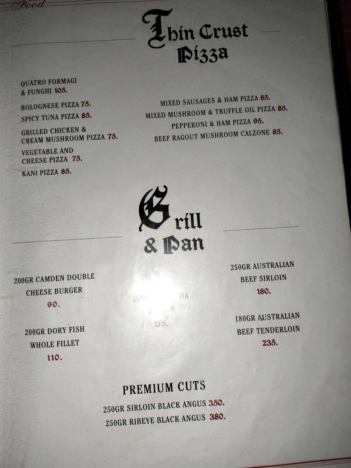 Menu at Camden Bar, Jakarta, Jl. Cikini 2 No.1