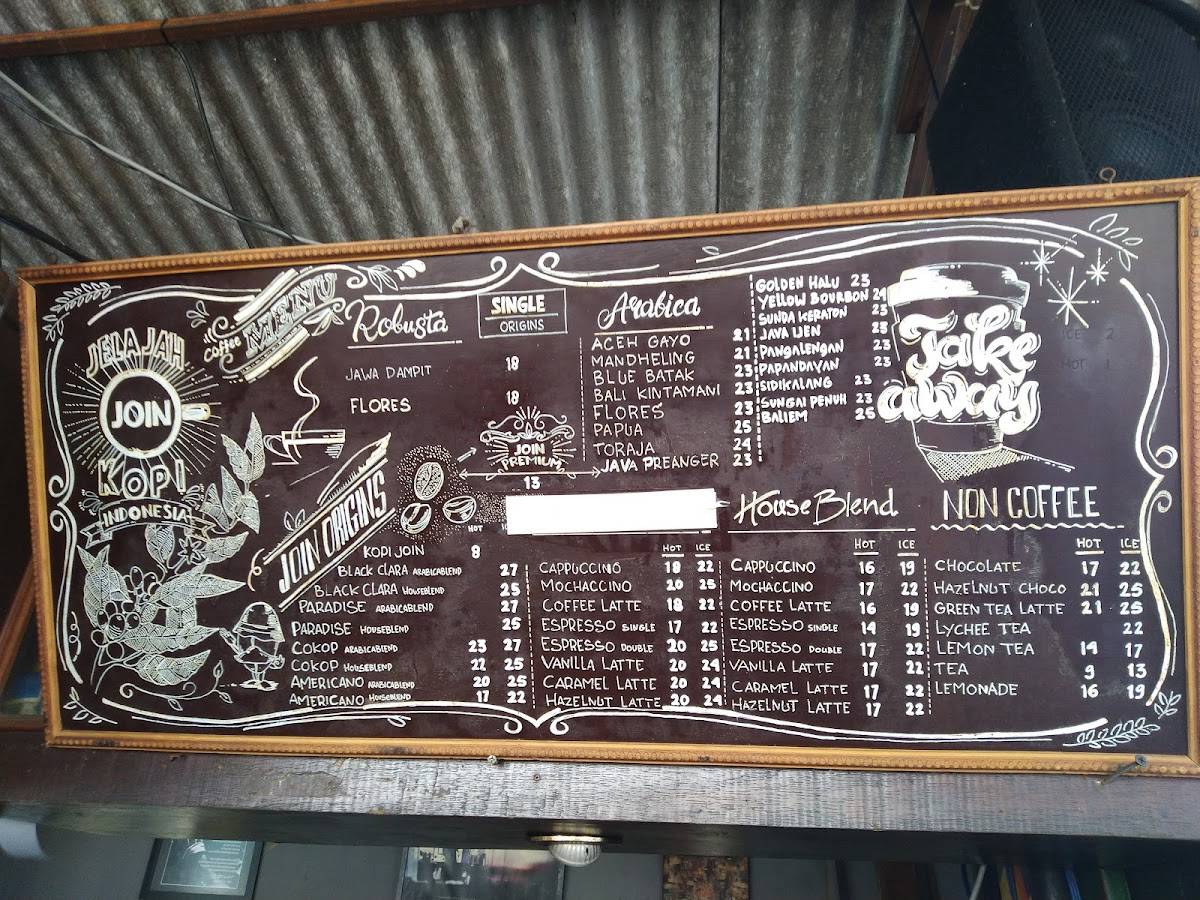 Menu at Join Kopi, South Jakarta, GOR Lapangan Bulungan