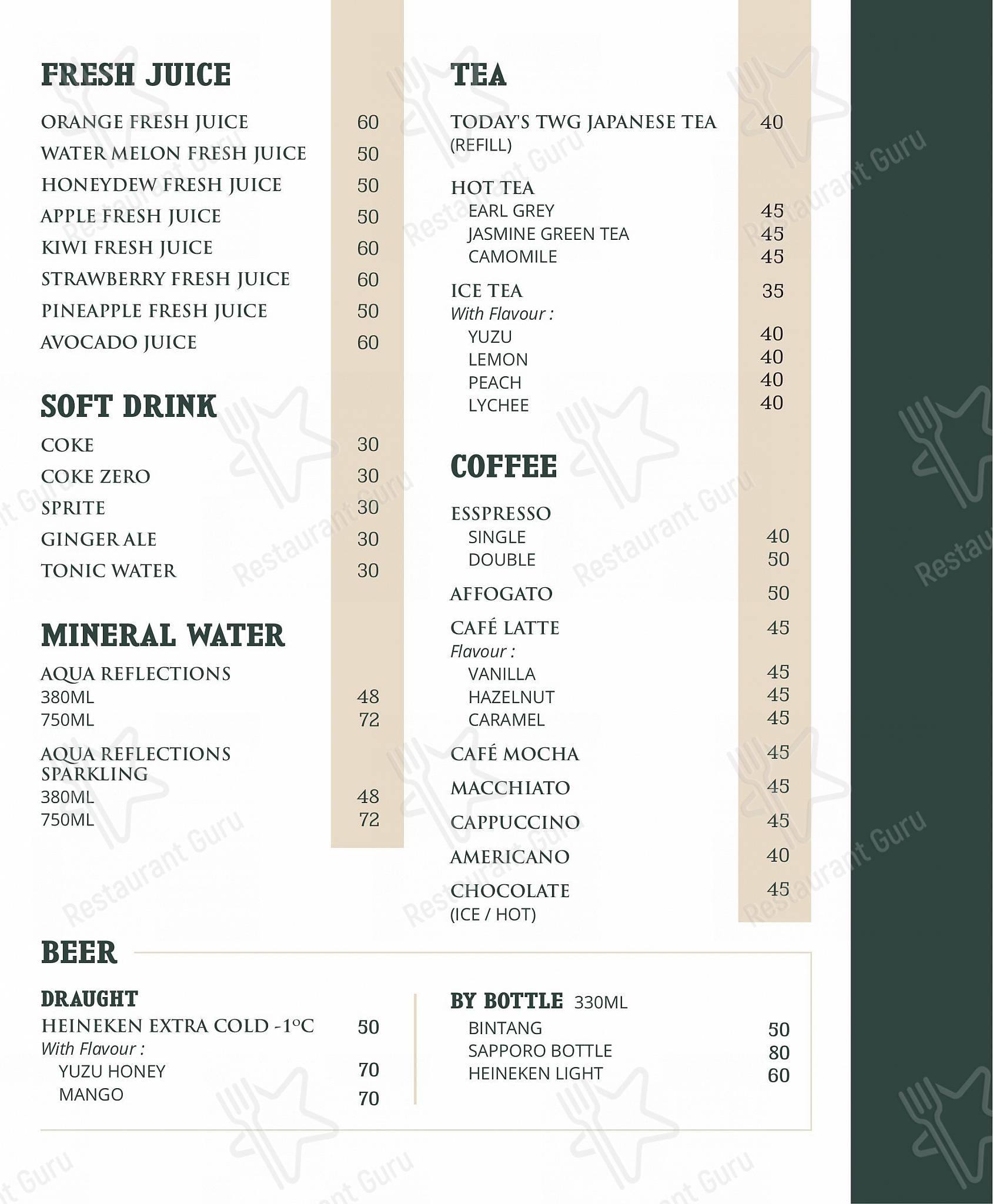 Menu at MAZA Jakarta restaurant, Central Jakarta, Menara Astra
