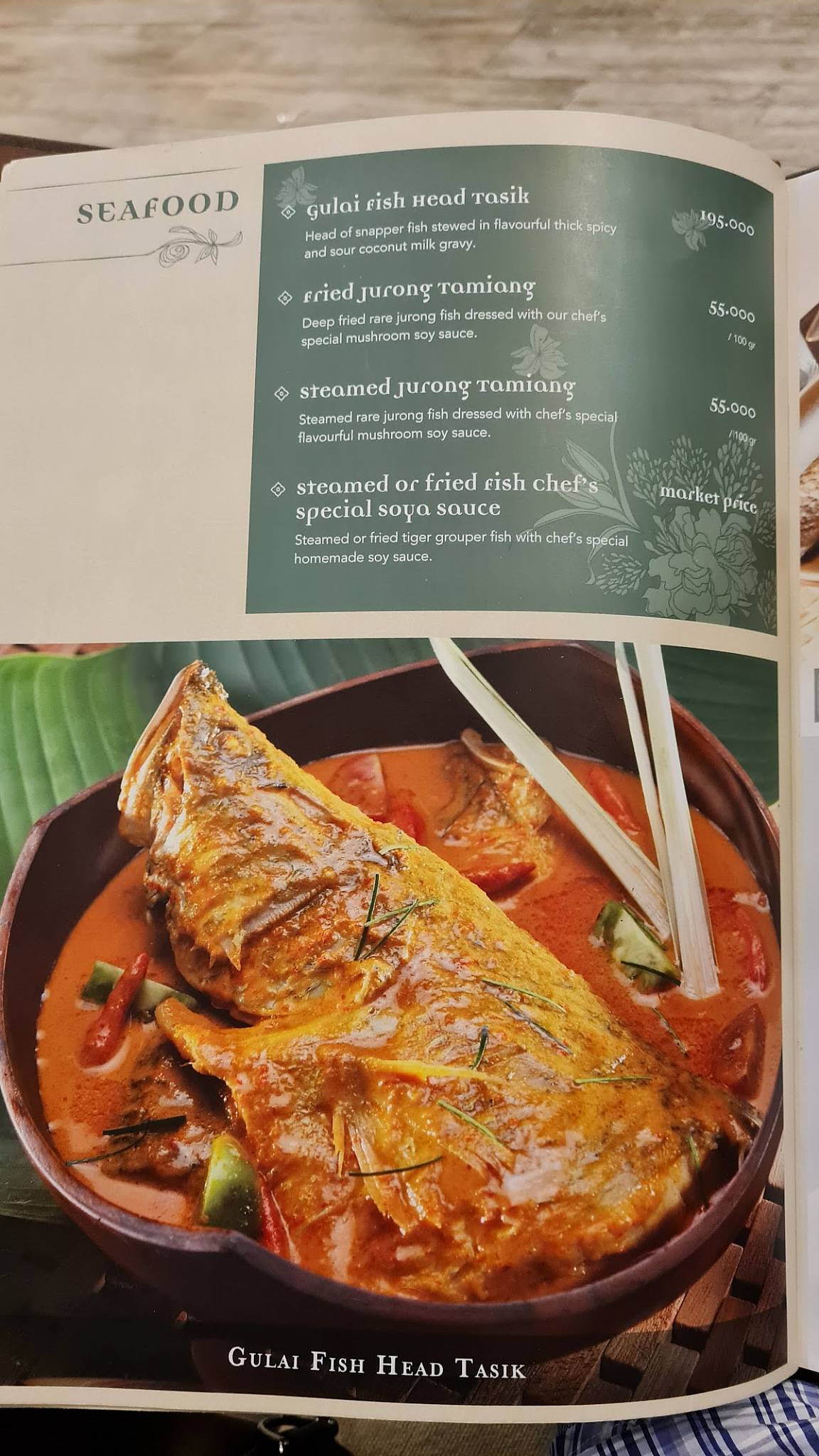 Menu at Seribu Rasa restaurant, Jakarta, Plaza Indonesia