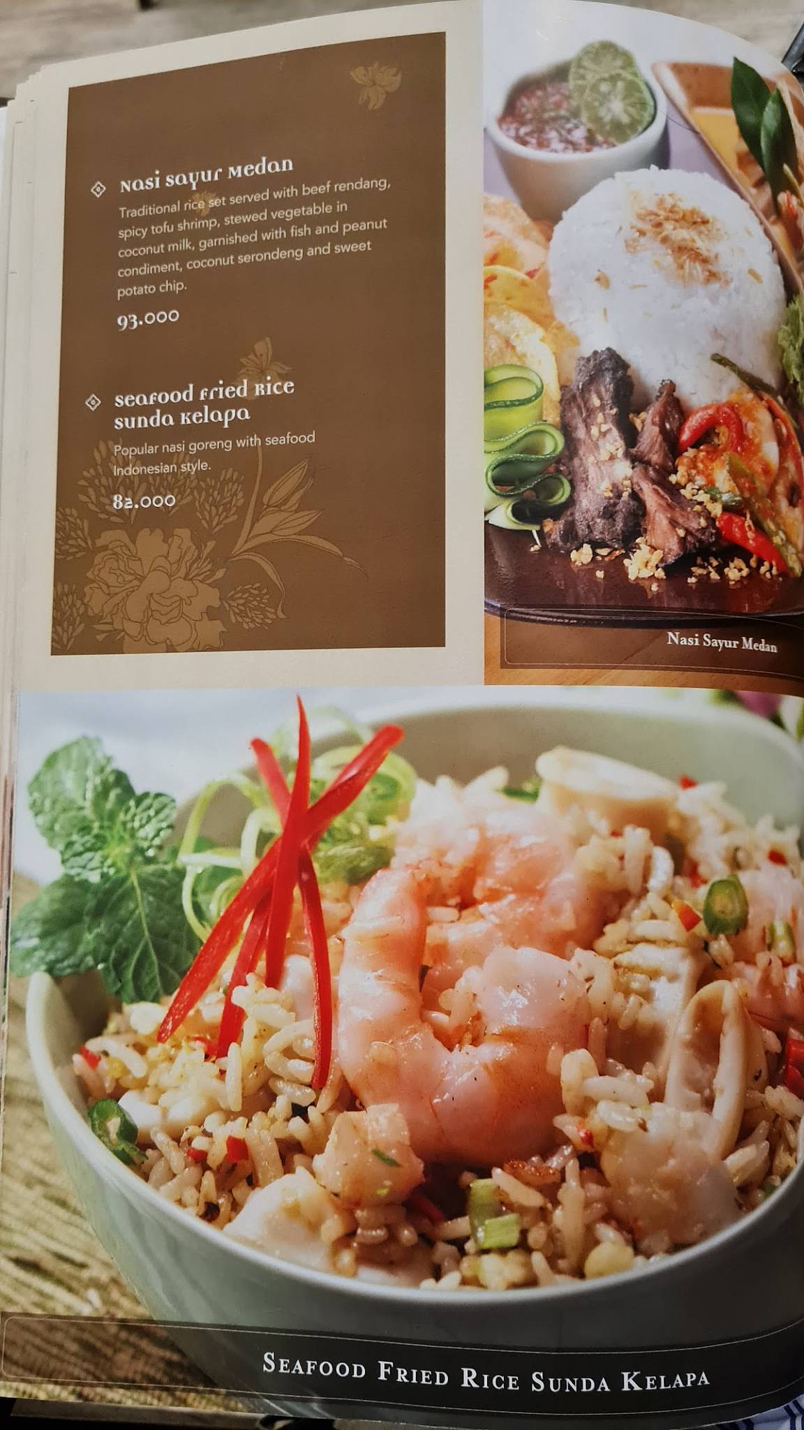 Menu at Seribu Rasa restaurant, Jakarta, Plaza Indonesia