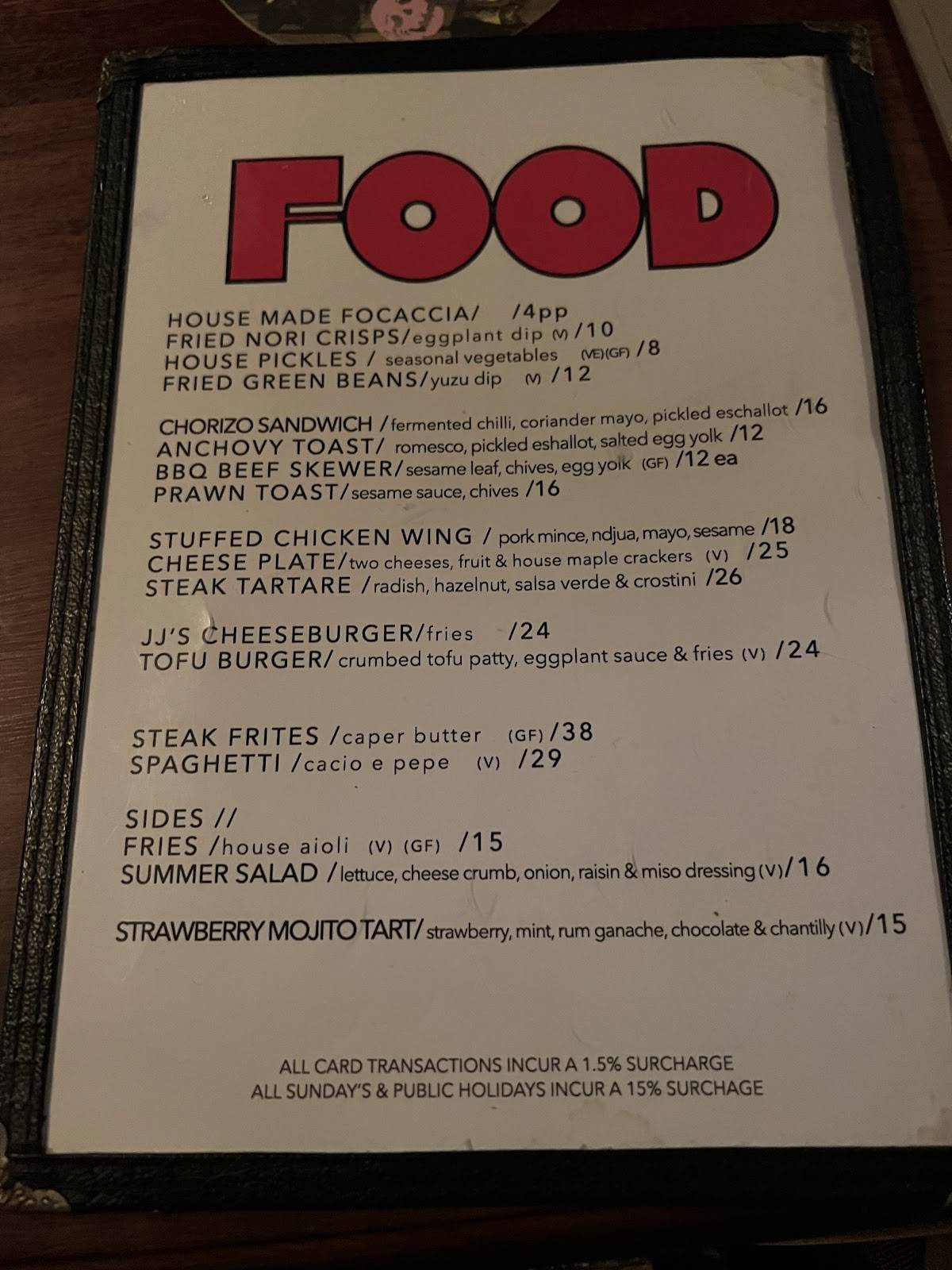 Menu at Jangling Jack’s pub & bar, Potts Point