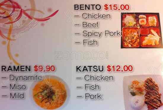 Menu at Japanese Takeaway, Auckland