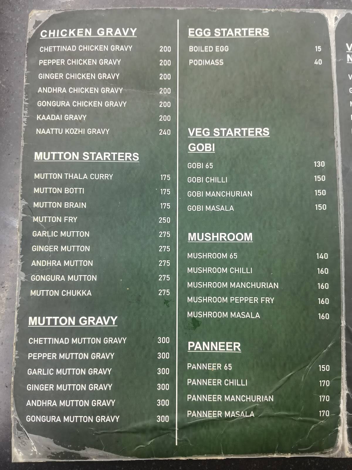 Menu at Jayam Andhra Mess, Chennai, No 30