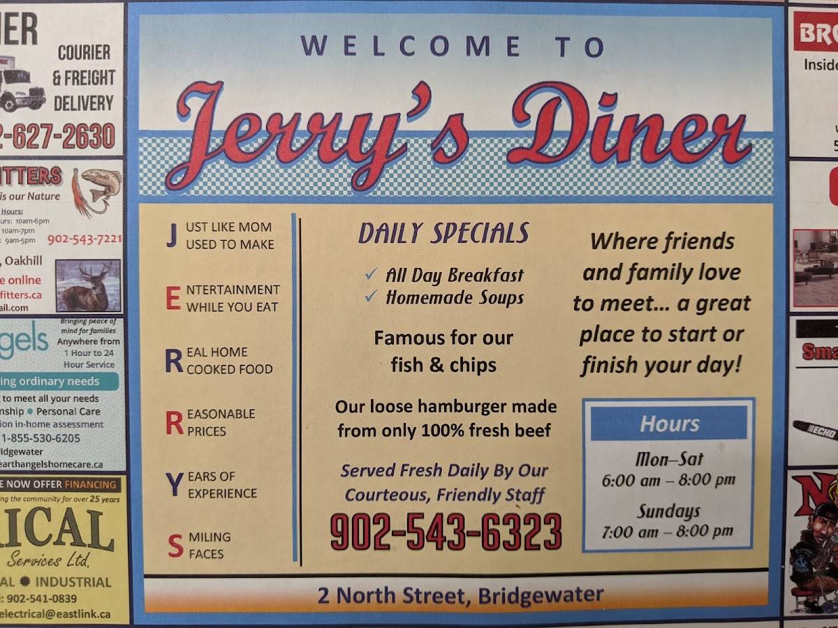 Menu at Jerry's Diner restaurant, Bridgewater