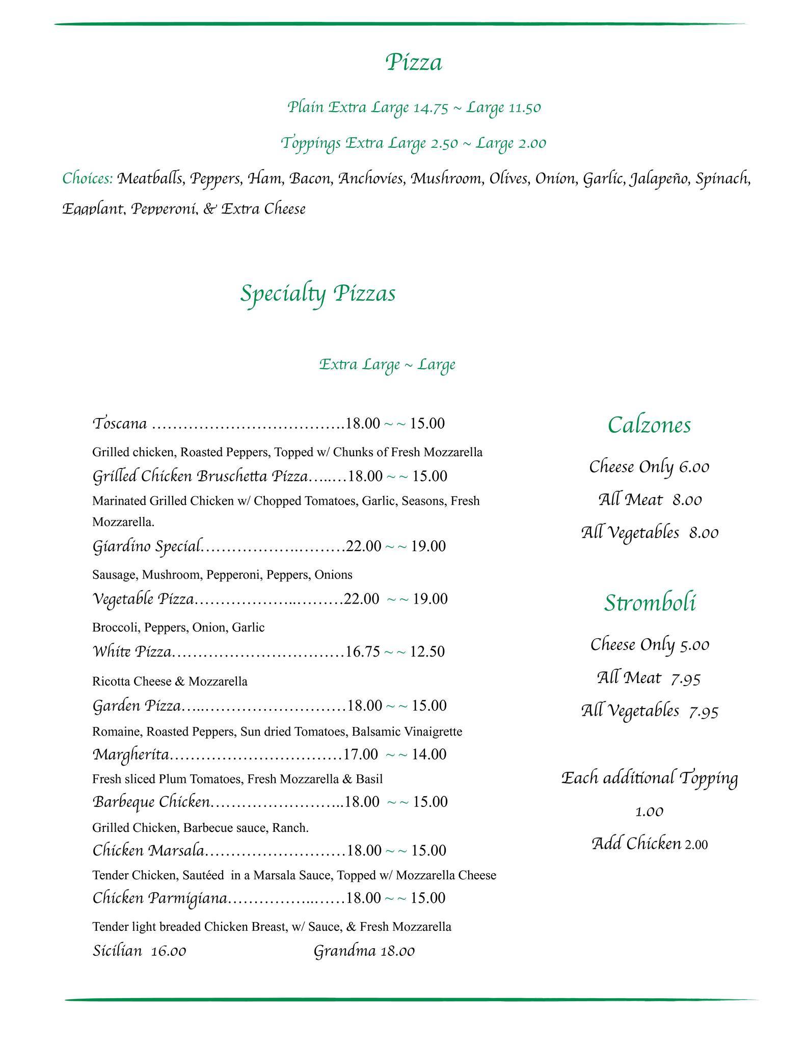 Menu at Jerry’s Pizza & Restaurant, Green Brook Township