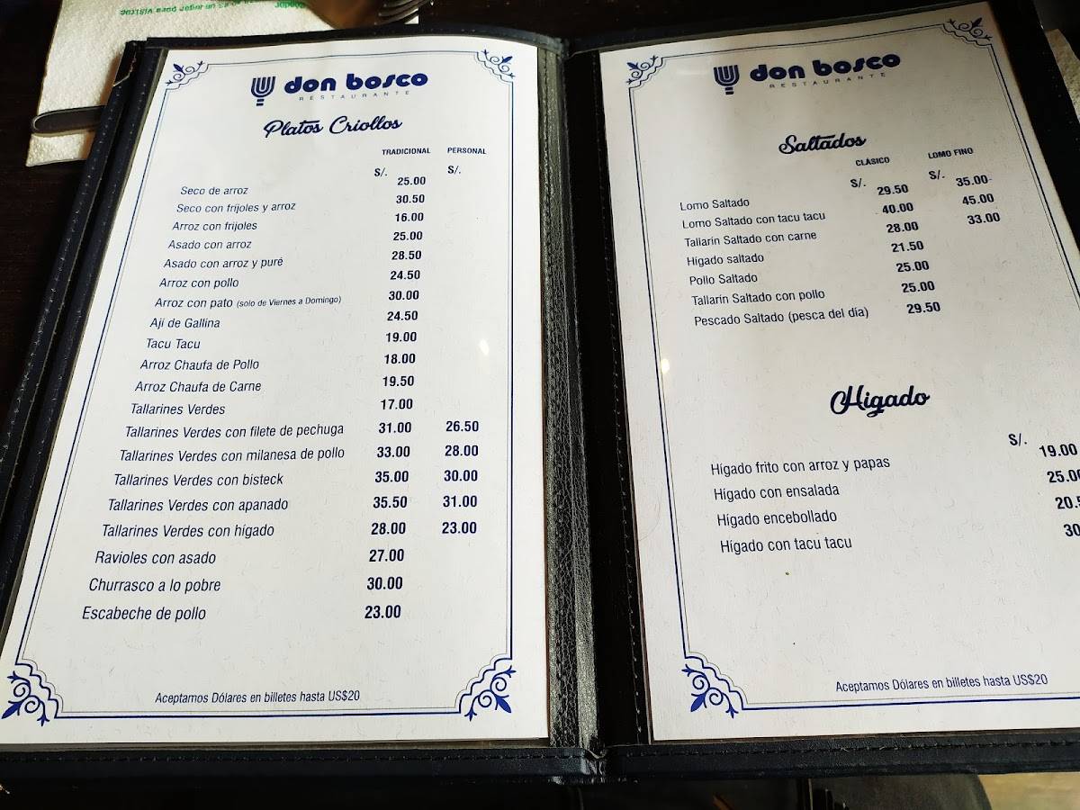 Carta de Don Bosco Restaurante Comida Peruana Criolla, Jesus Maria, Av ...