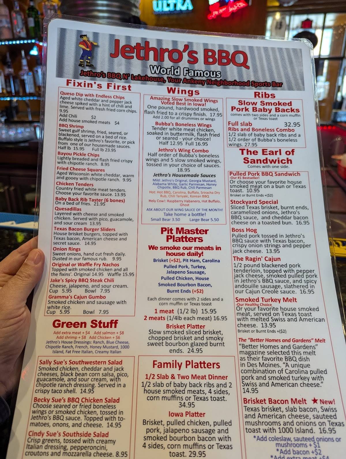 Menu at Jethro's BBQ n' LakeHouse, Ankeny