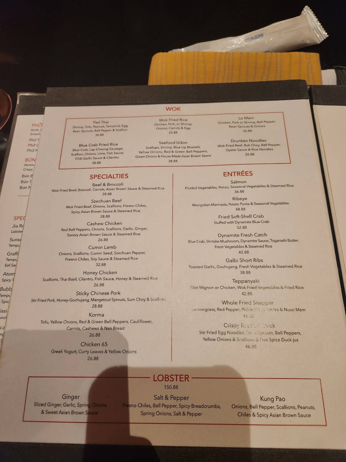 Menu at Jia restaurant, Biloxi, Beau Rivage Resort & Casino