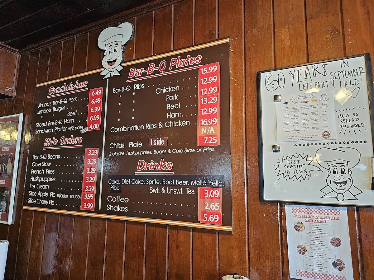 Menu at Jimbos Pit Bar BQ, Lakeland