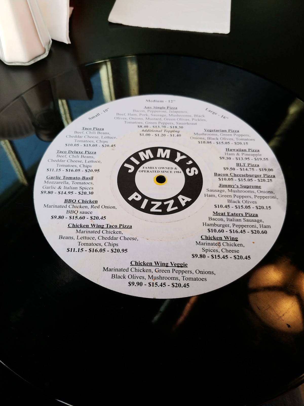 Menu at Jimmys Pizza pub & bar, Galesburg, 379 E Tompkins St
