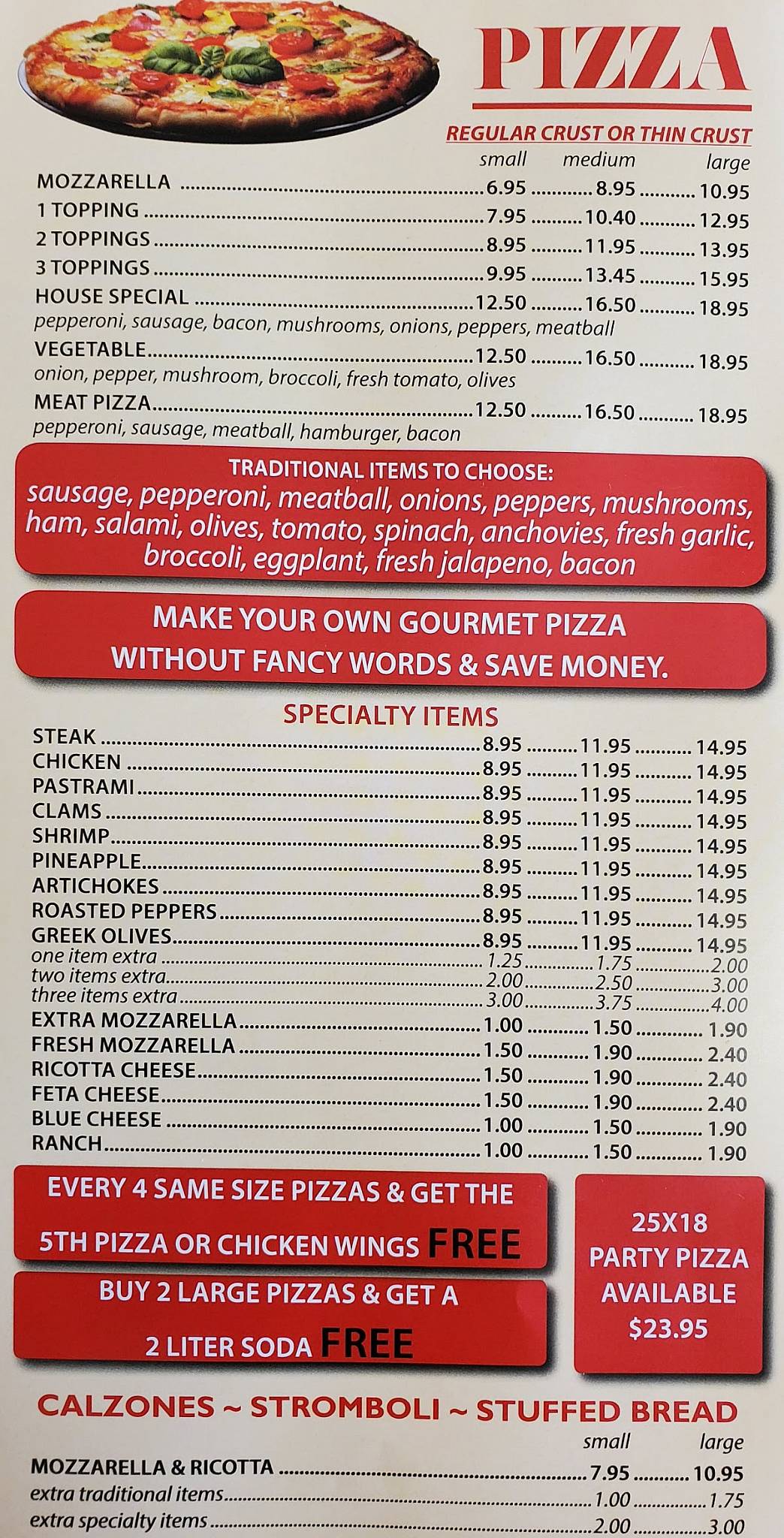 Menu at Jimmy's Pizza pizzeria, Meriden