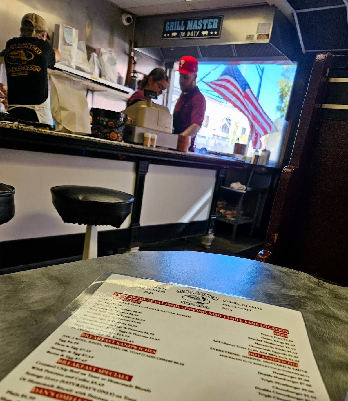 Menu at Jim's Lunch restaurant, Millville