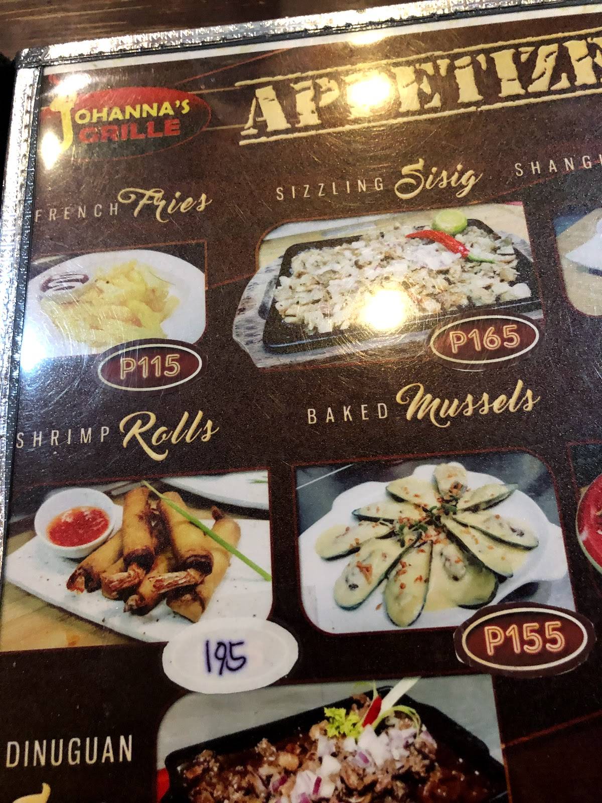 Menu at Johanna's Grille - Bauan restaurant, Bauan, Manghinao Proper