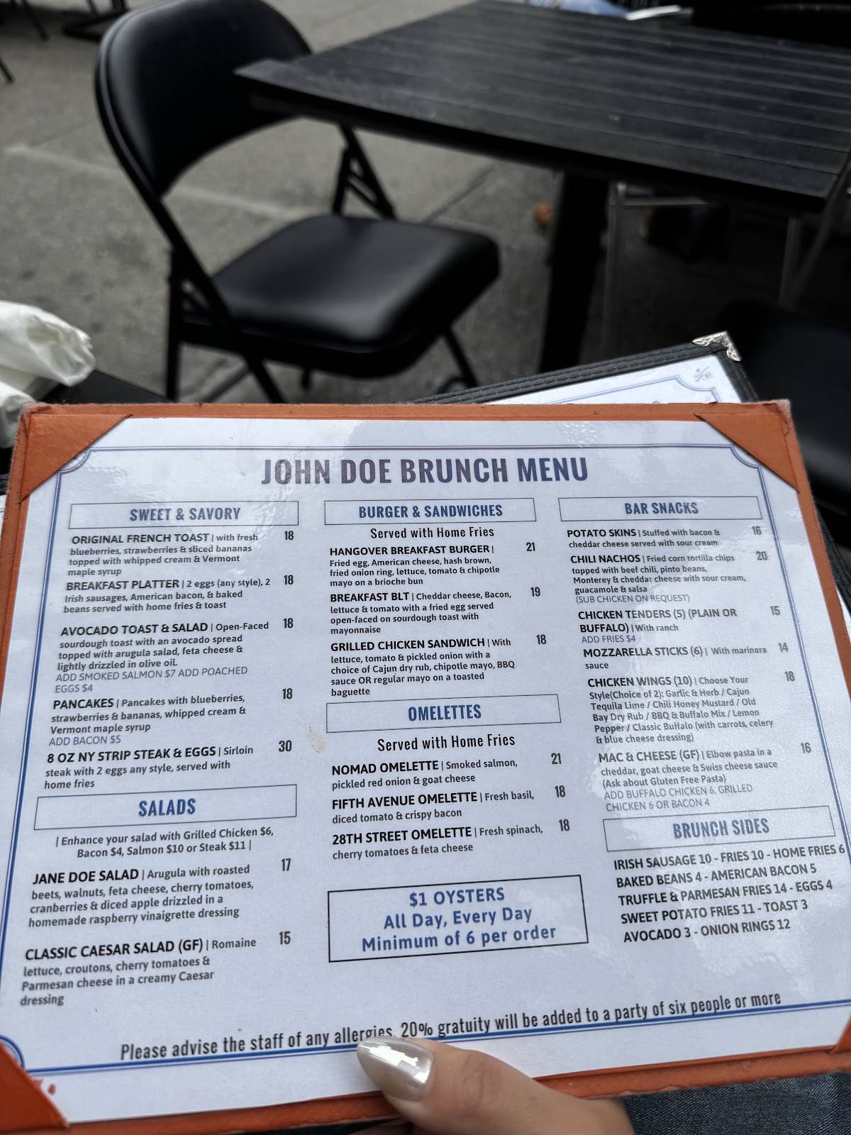 Menu at John Doe Craft Beer Bar & Kitchen, New York City
