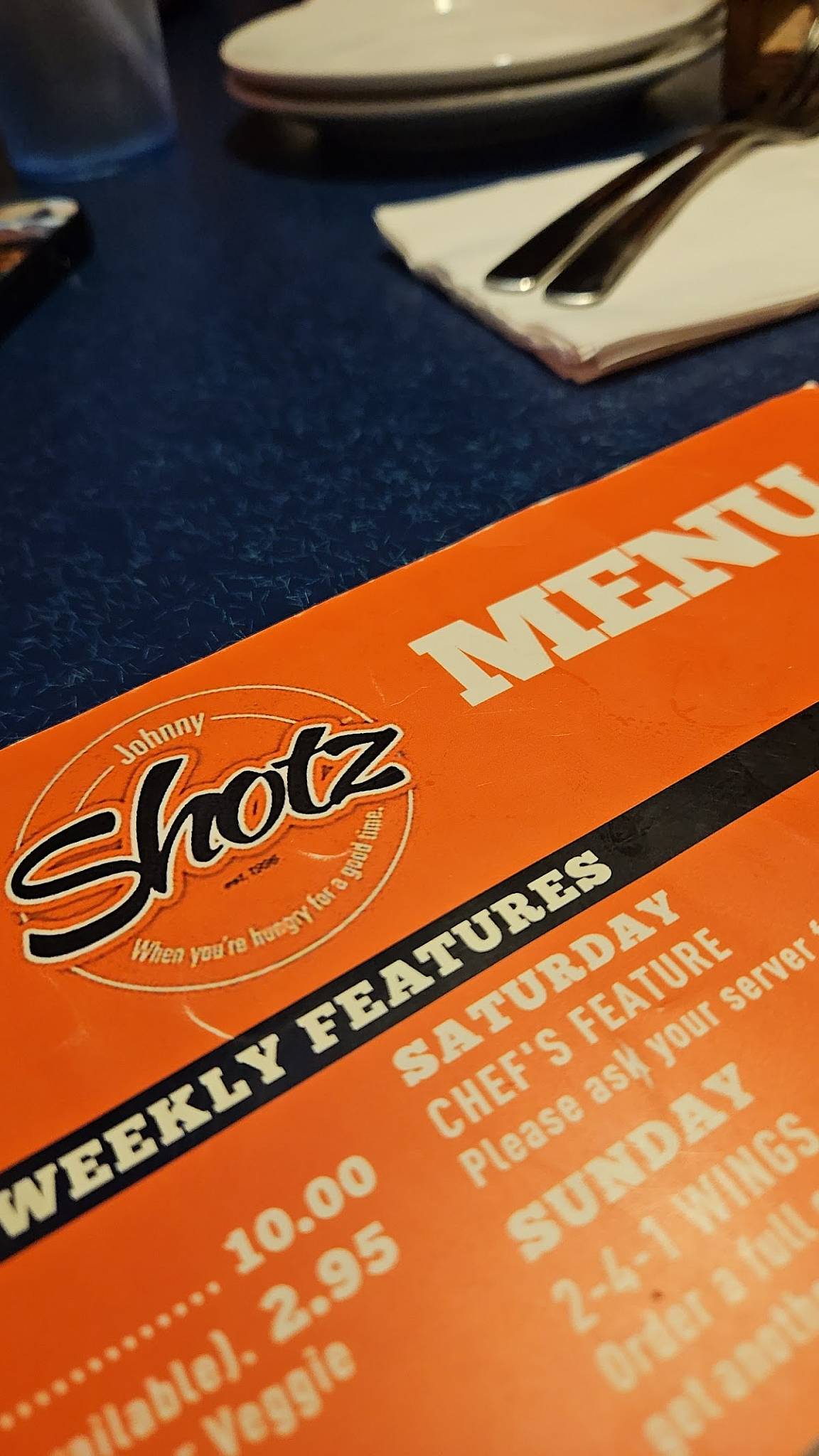 Menu at Johnny Shotz pub & bar, Tecumseh, Tecumseh Rd E