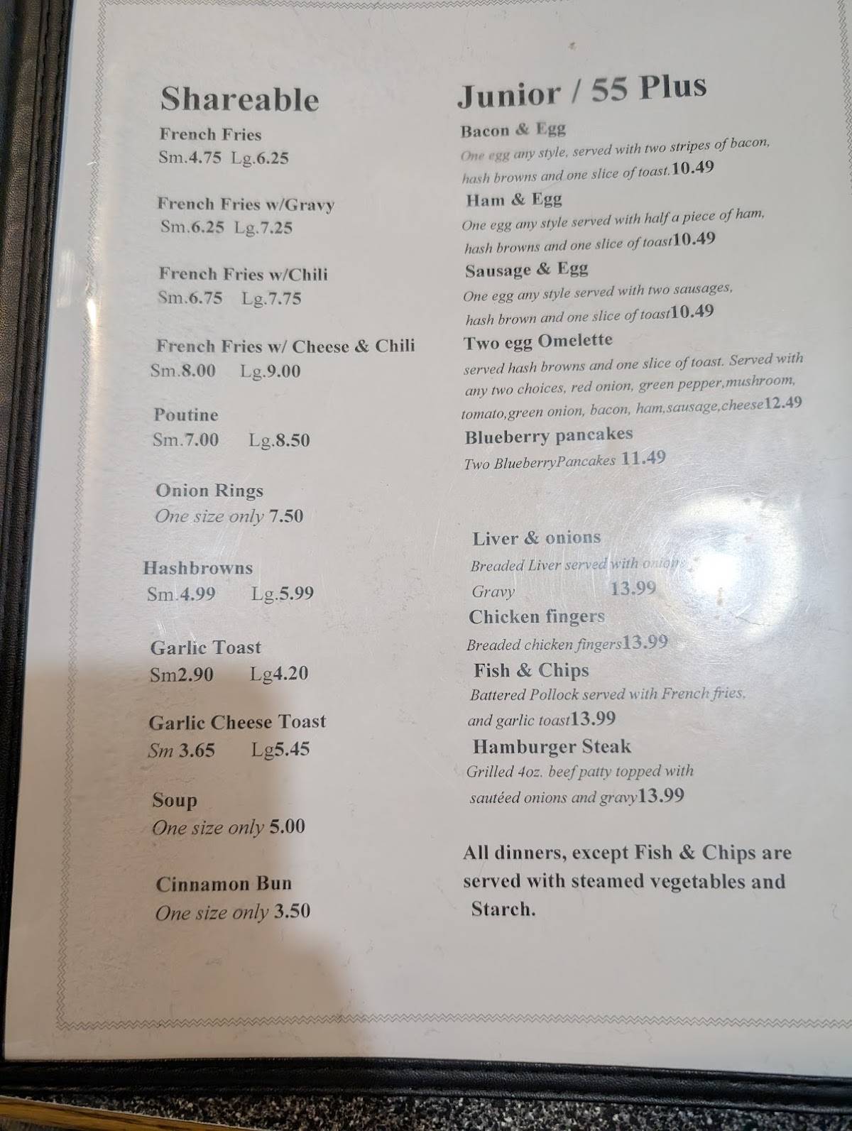 Menu at Jolly Mug Restaurant, Winnipeg