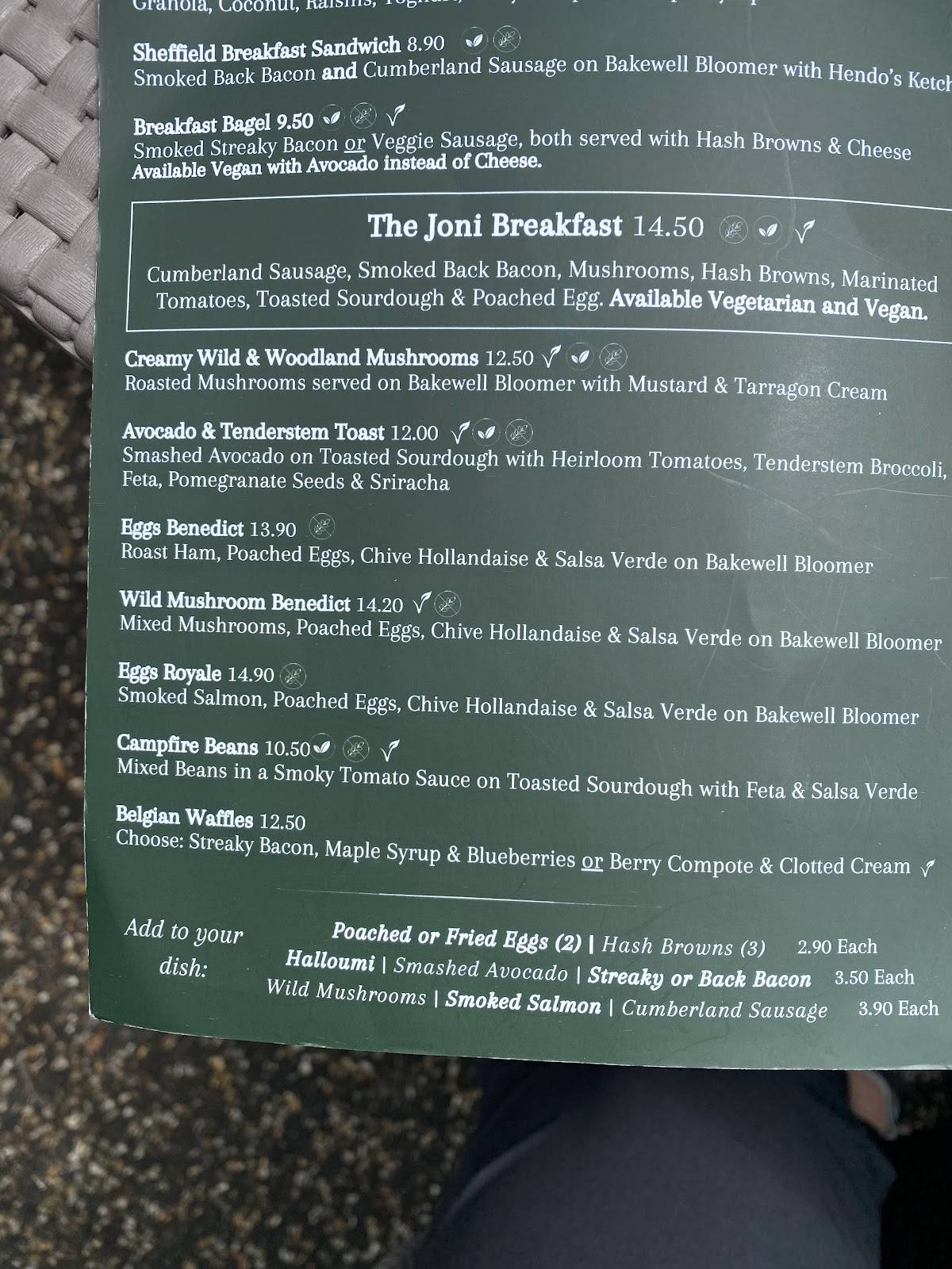 Menu at Joni cafe, Sheffield, 203 Abbeydale Rd S