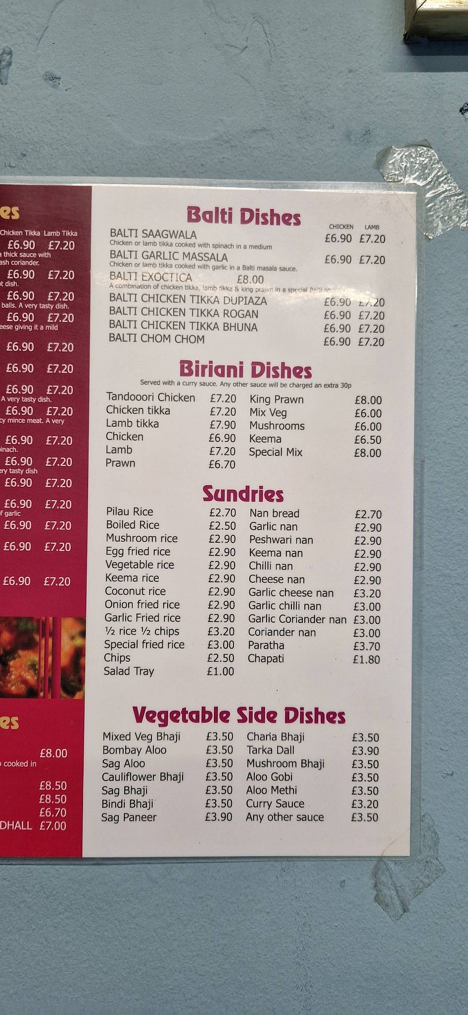 Menu at Jononi balti fast food, Freckleton