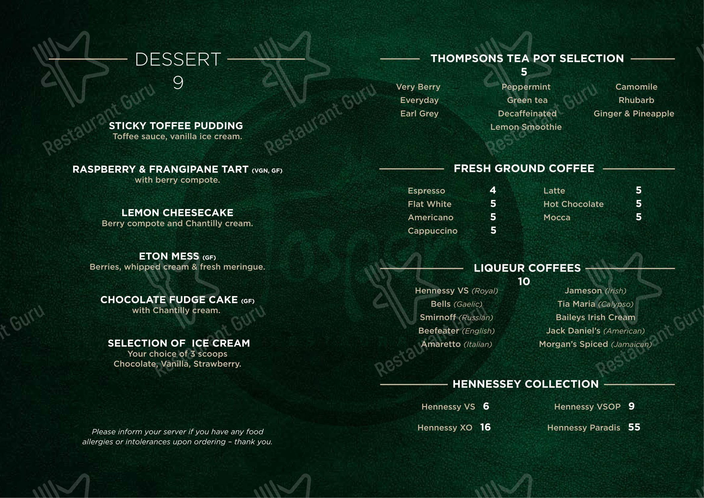 Menu at Jospers Steakhouse @ Ten Square, Belfast