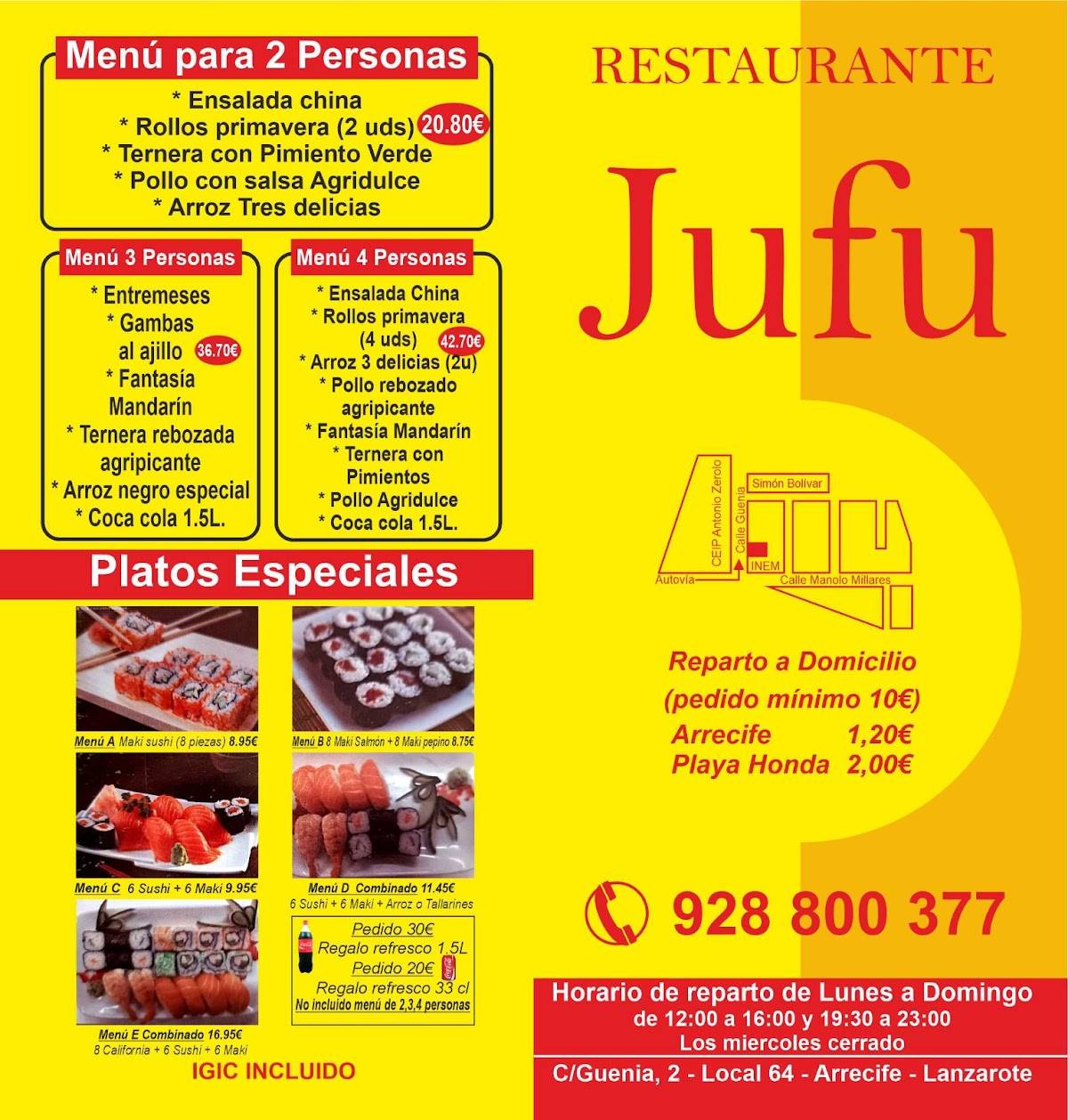 Carta de Buffet Jufu Restaurant, Arrecife