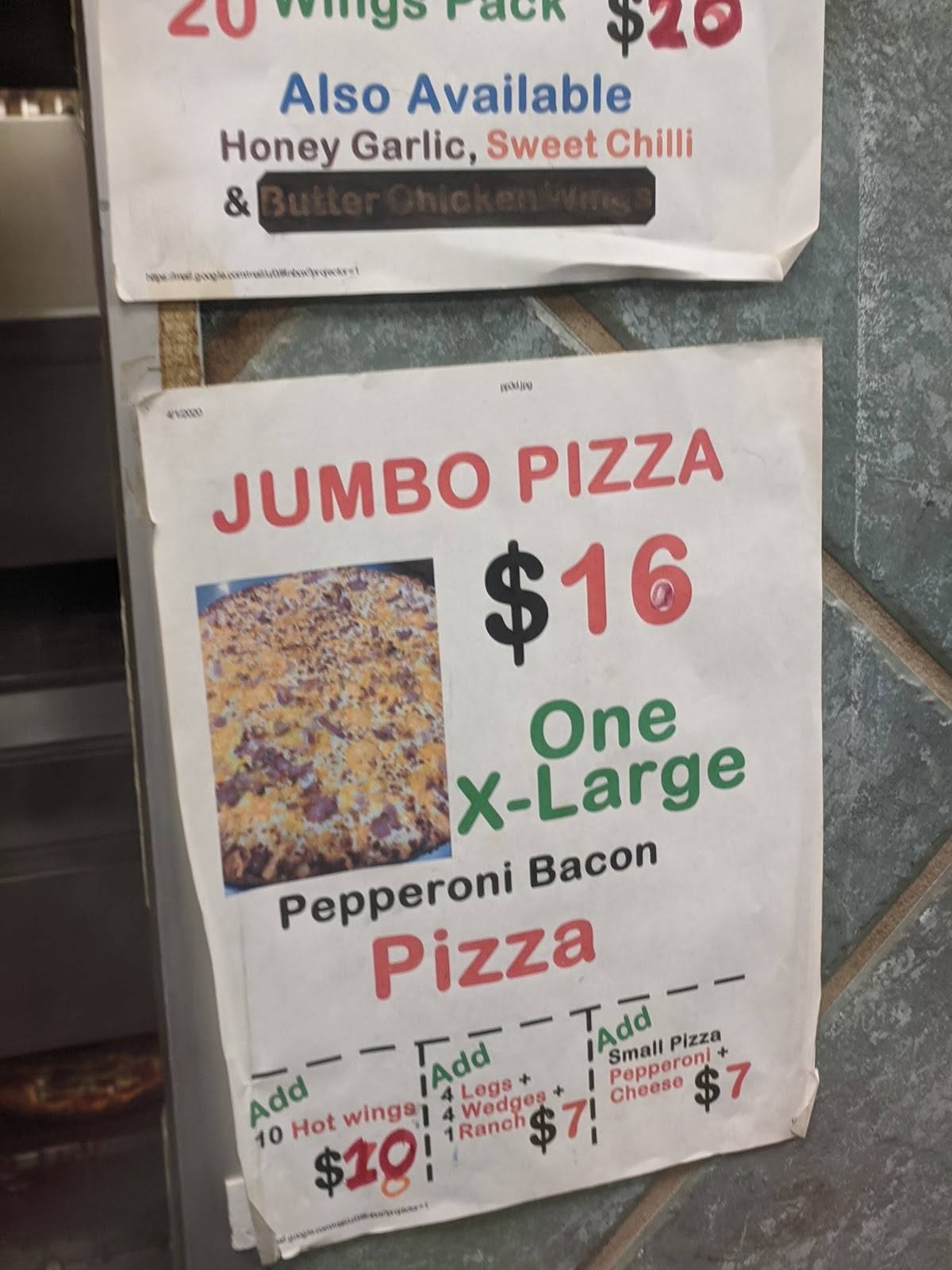 Menu at Jumbo Pizza pizzeria, Winnipeg, 555 Balmoral St