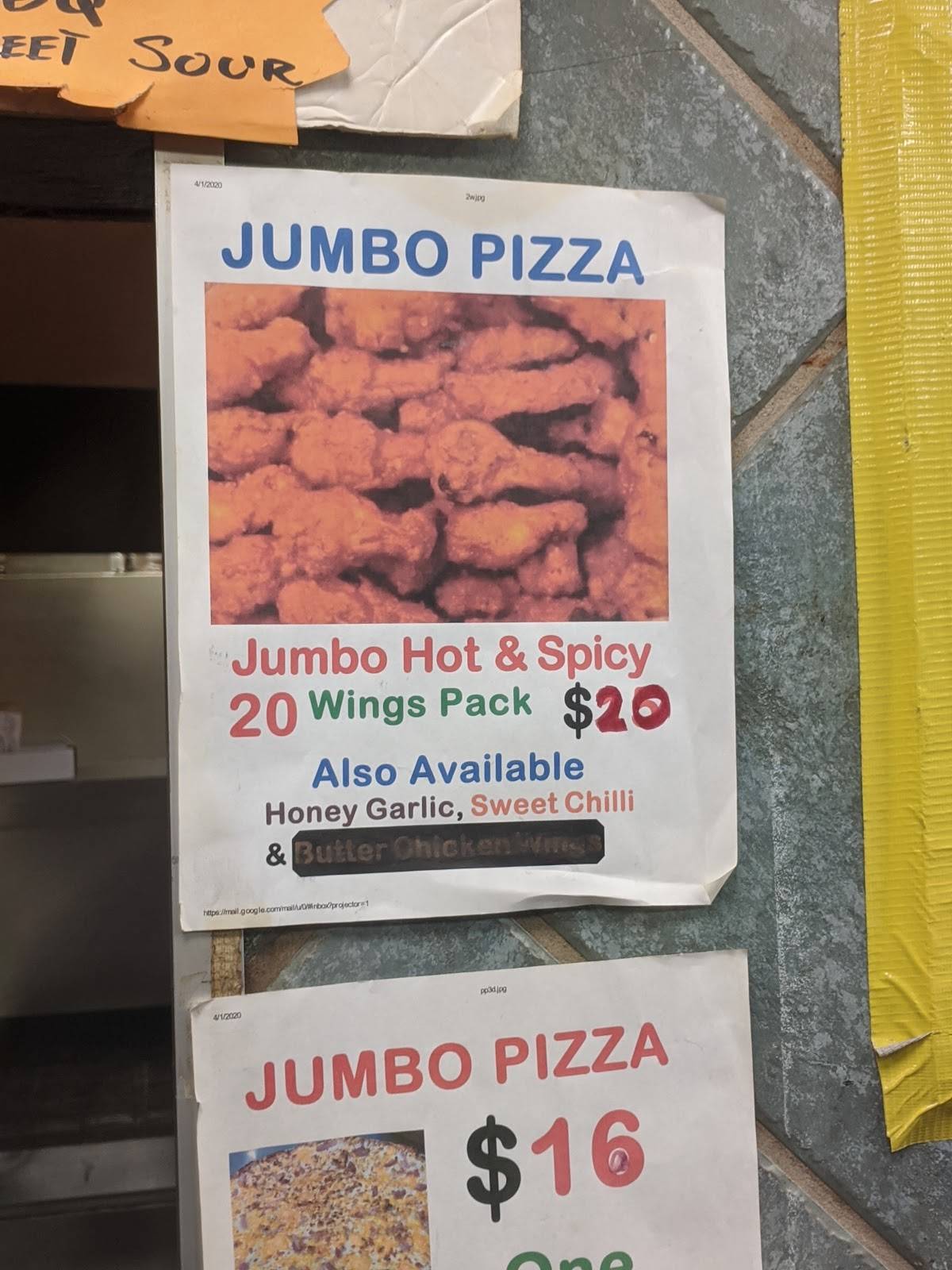 Menu at Jumbo Pizza pizzeria, Winnipeg, 555 Balmoral St