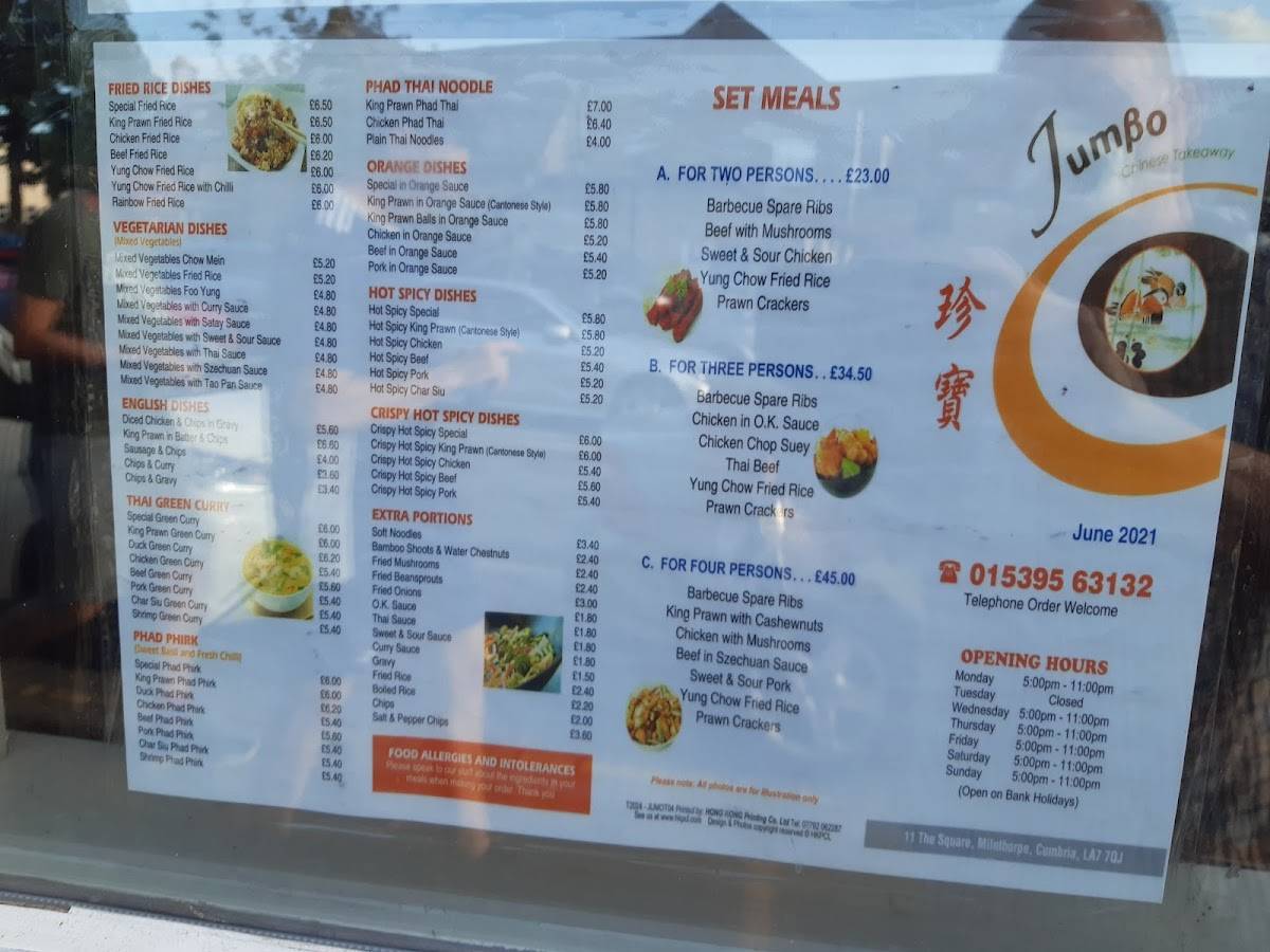 Menu at Jumbos fast food, Milnthorpe