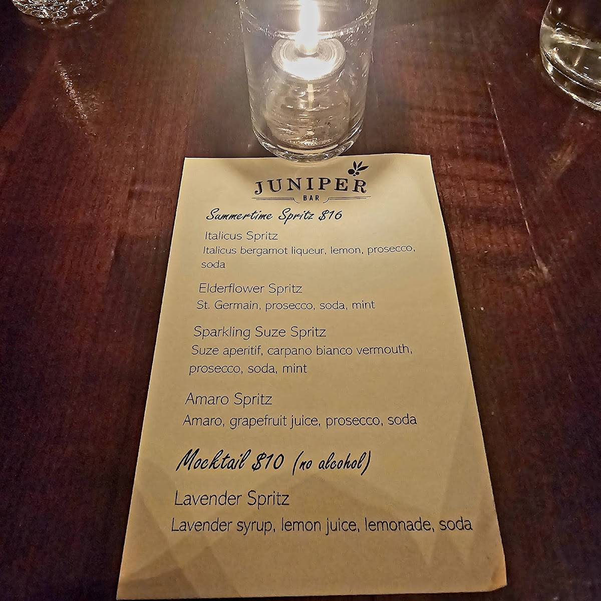 Menu at Juniper Bar, West New York, 237 W 35th St
