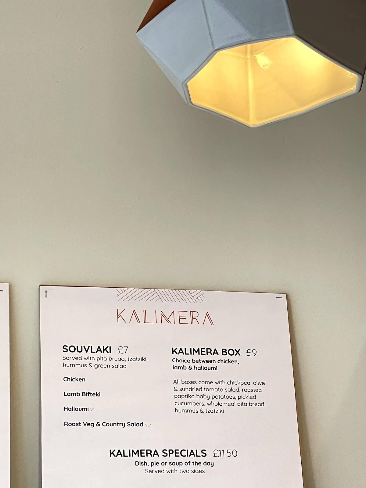 Menu at KALIMERA restaurant, London, 43 Topsfield Parade