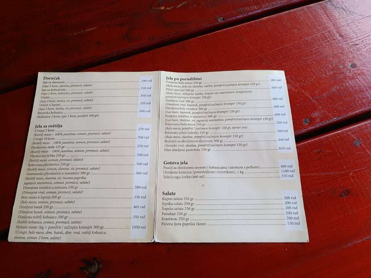 Menu at UR KALIN restaurant, Veternik