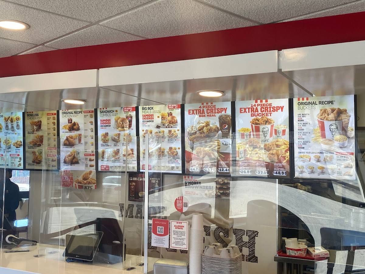 Menu at KFC fast food, Winnipeg, McPhillips St