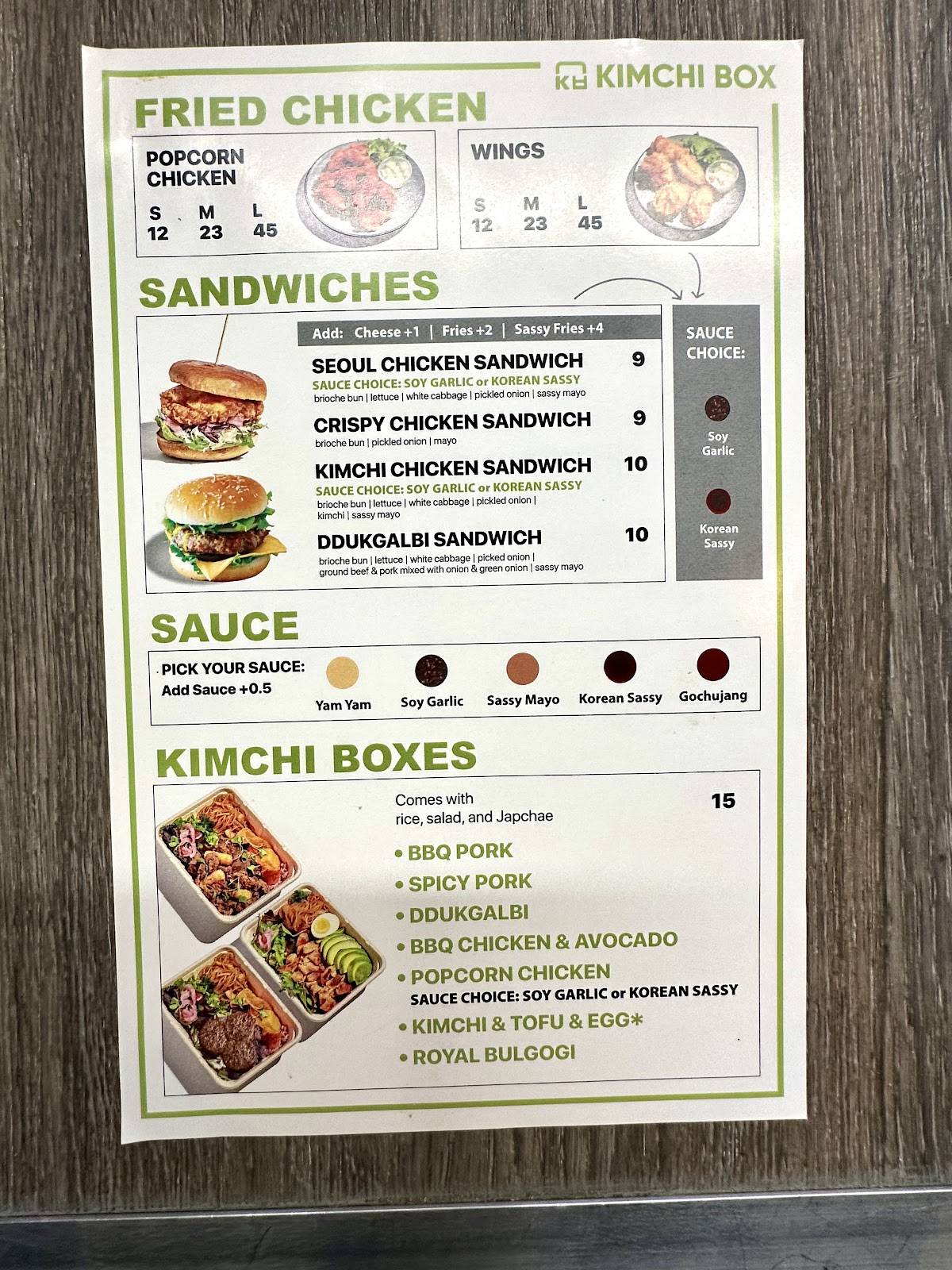 Menu at KIMCHI BOX restaurant, Tacoma