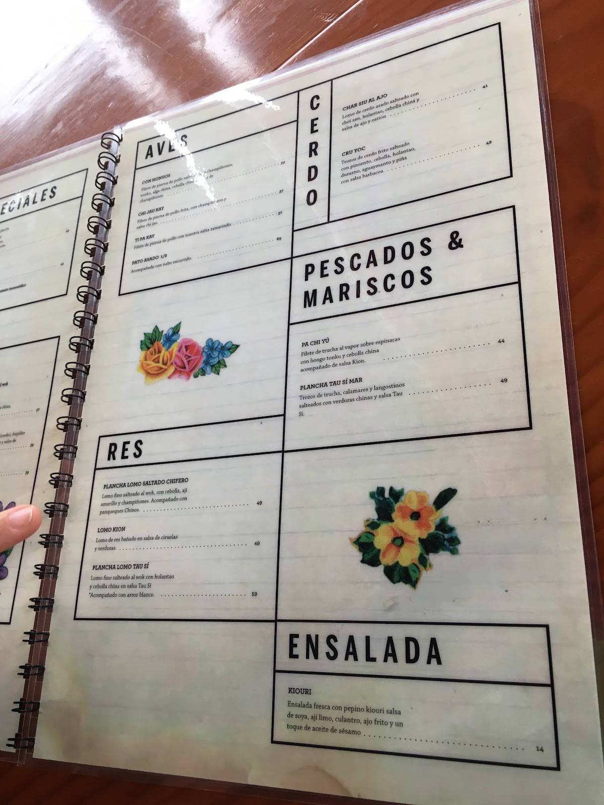 Menu at KION peruvian chinese Lima restaurant, Miraflores