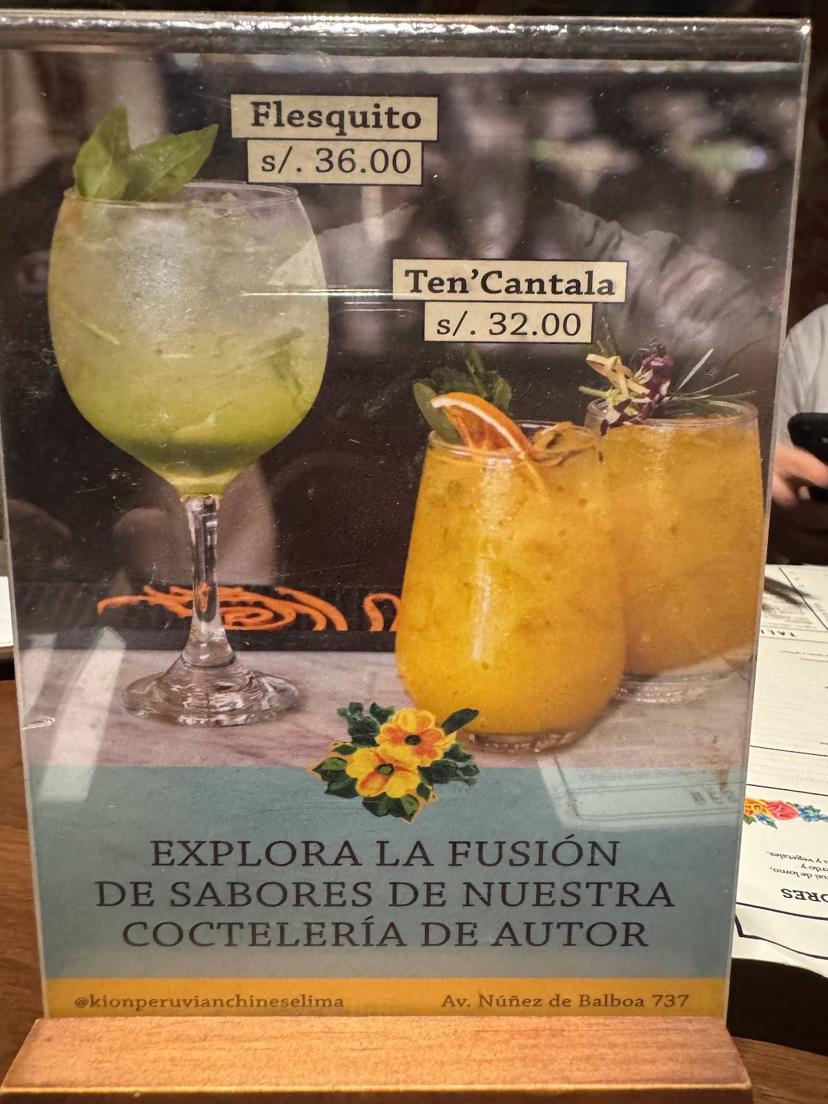 Carta del restaurante KION peruvian chinese Balboa, Miraflores