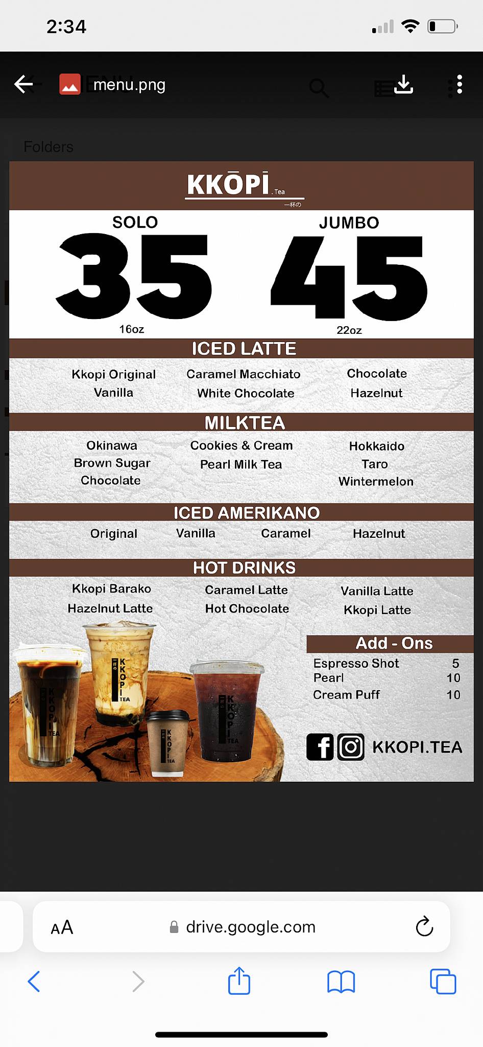 Menu at KKOPI.tea San Nicolas Magalang Pampanga, Magalang