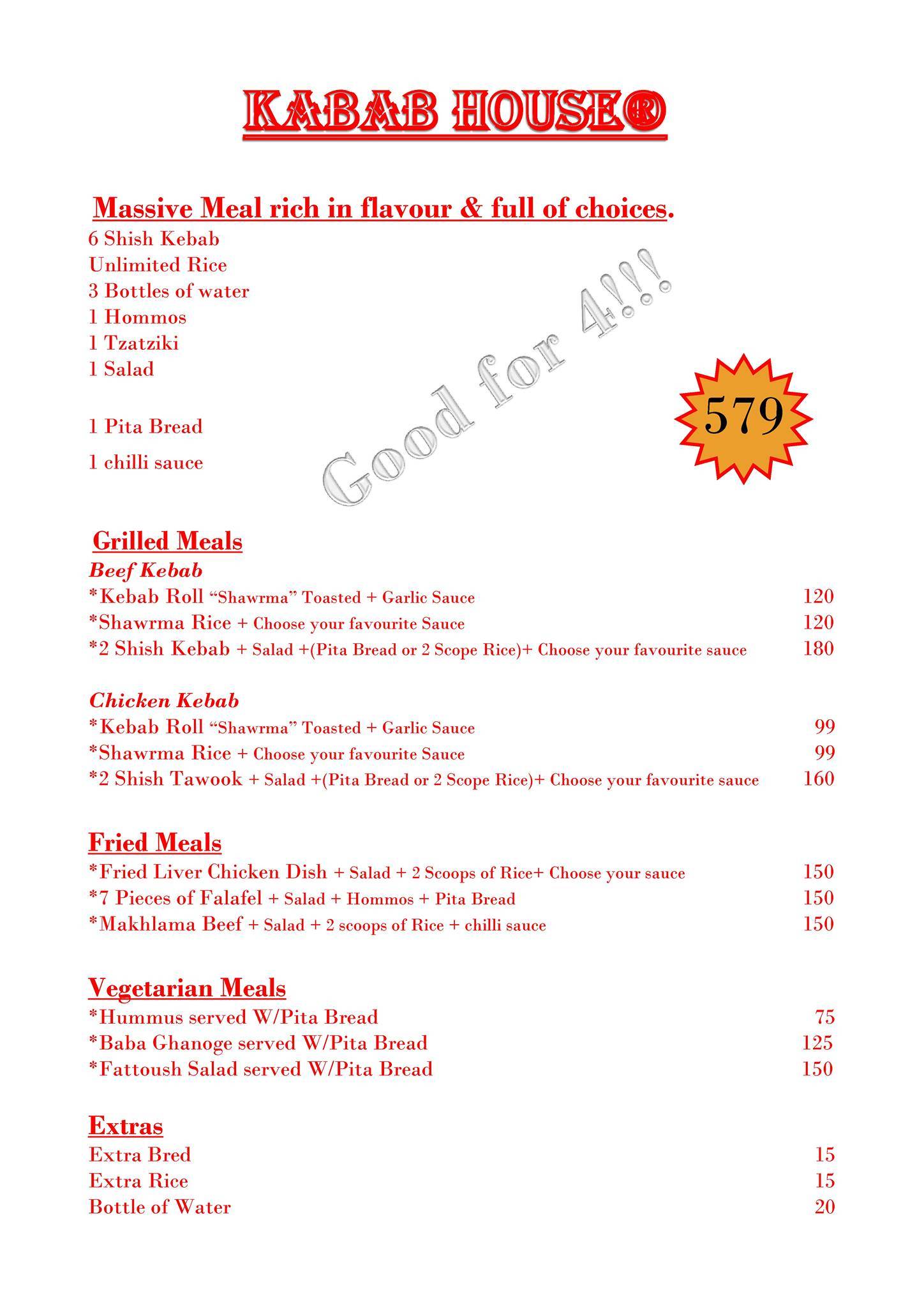 Menu at Kabab house restaurant, Puerto Princesa