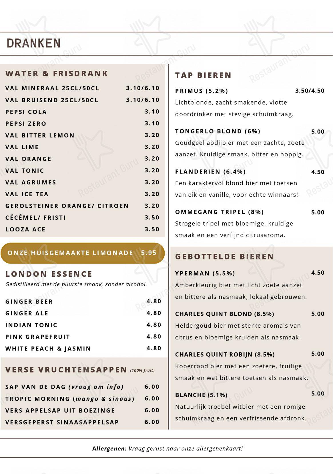 Menu au Kaffee André, Ypres