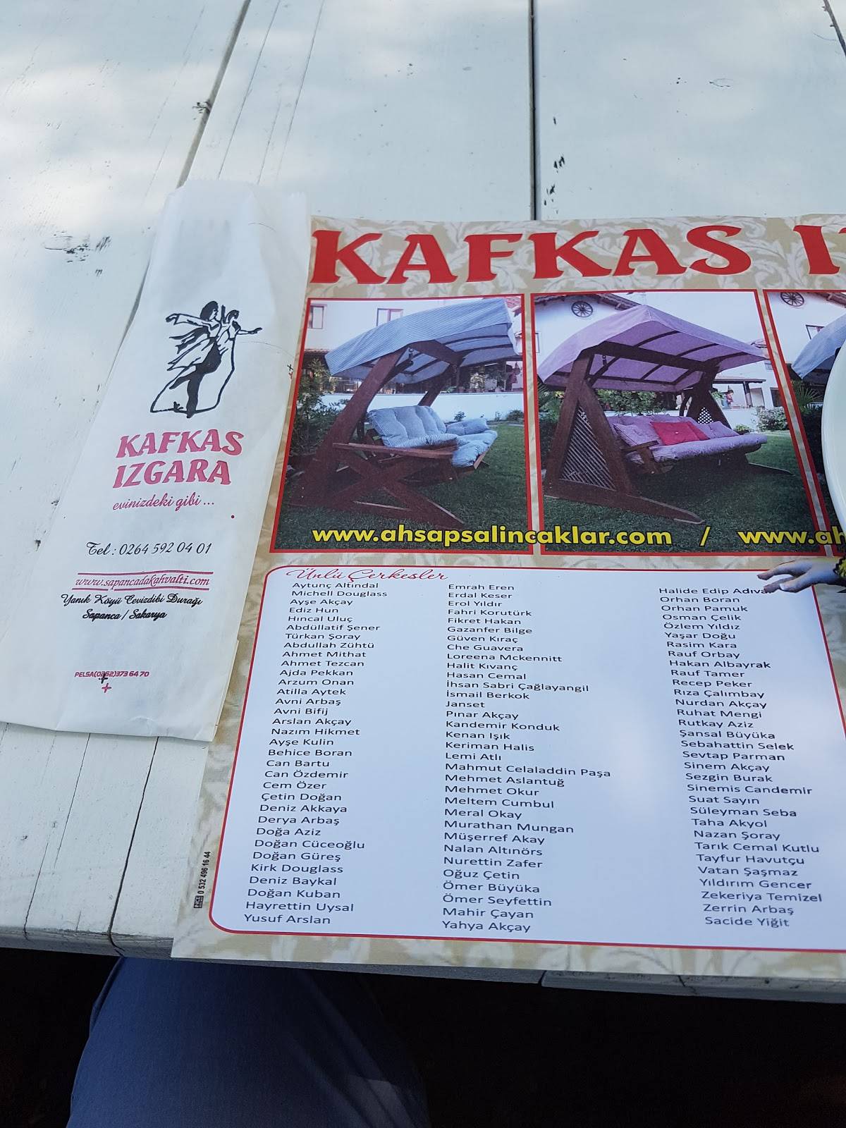 Menu at Kafkas Izgara, Sapanca