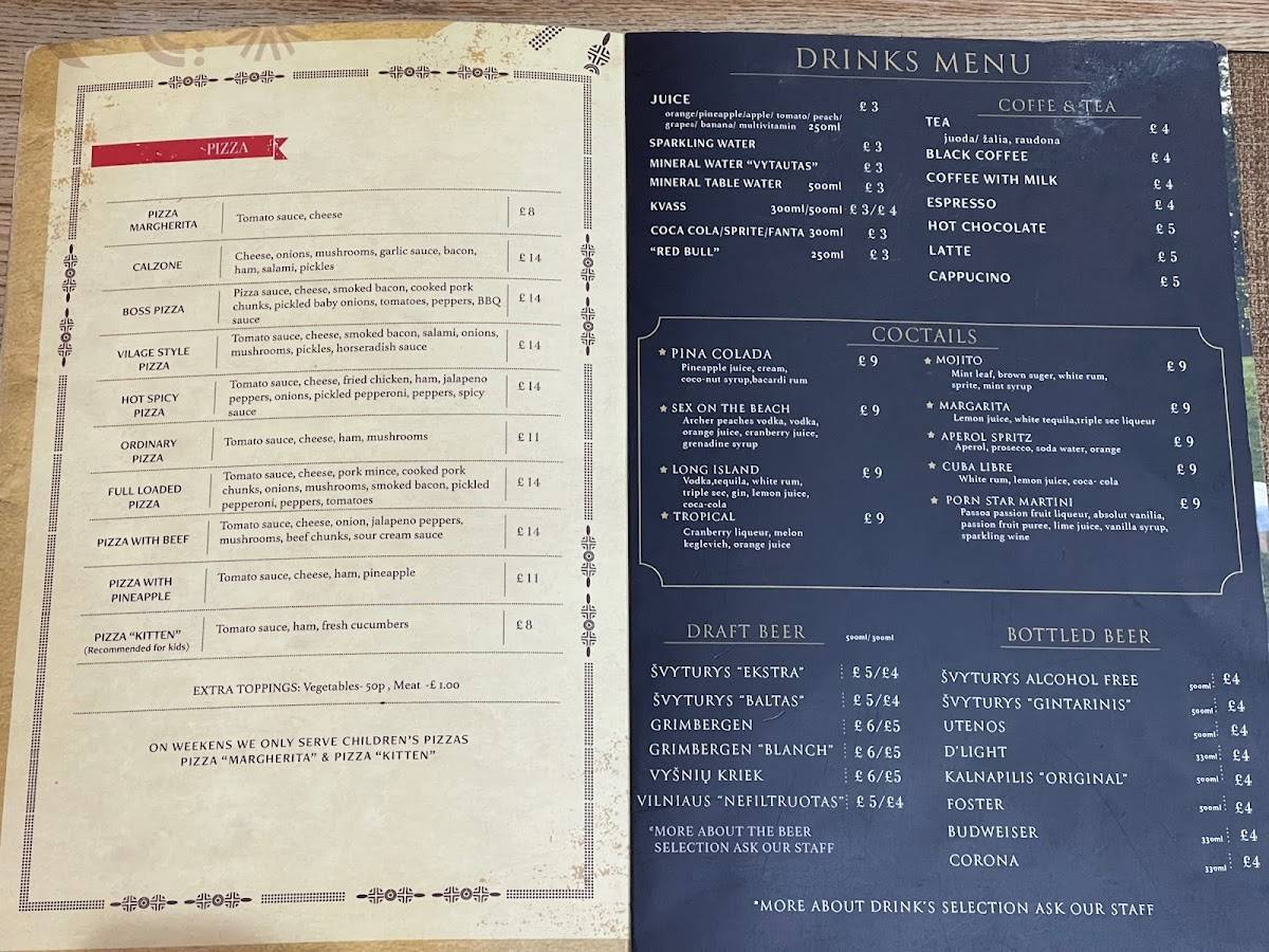 Menu at Kaimas Lithuanian Restaurant, Peterborough