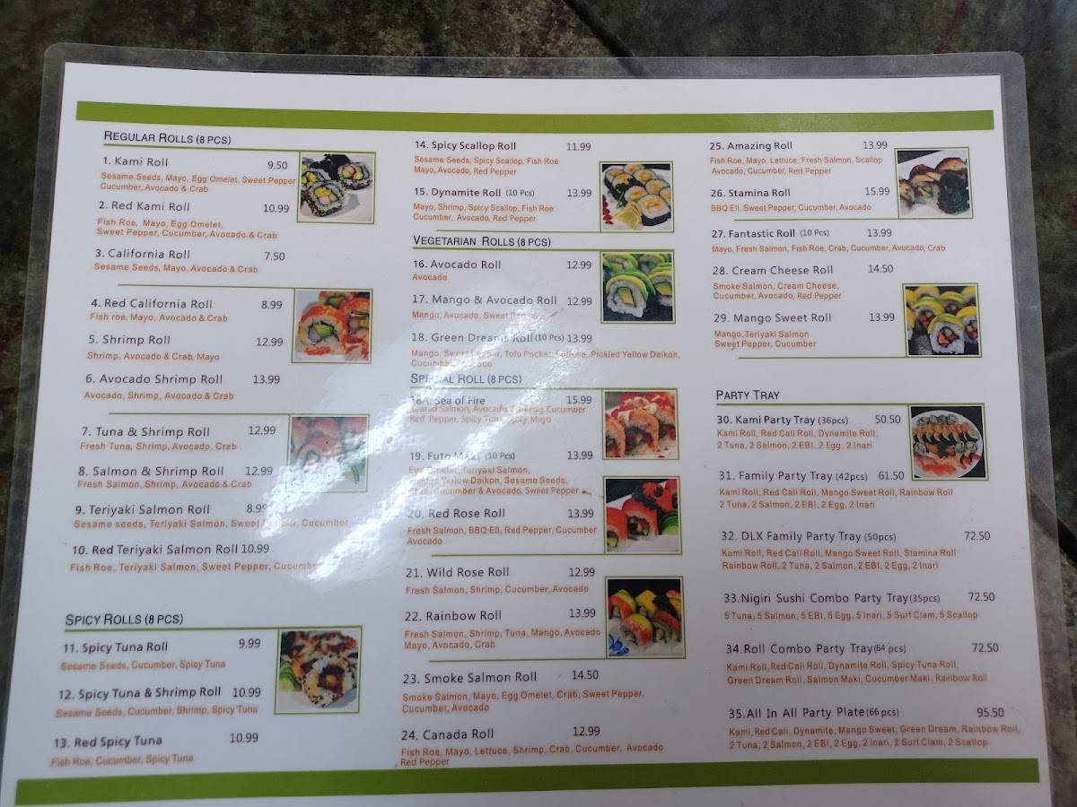Menu at Kami Sushi restaurant, Edmonton