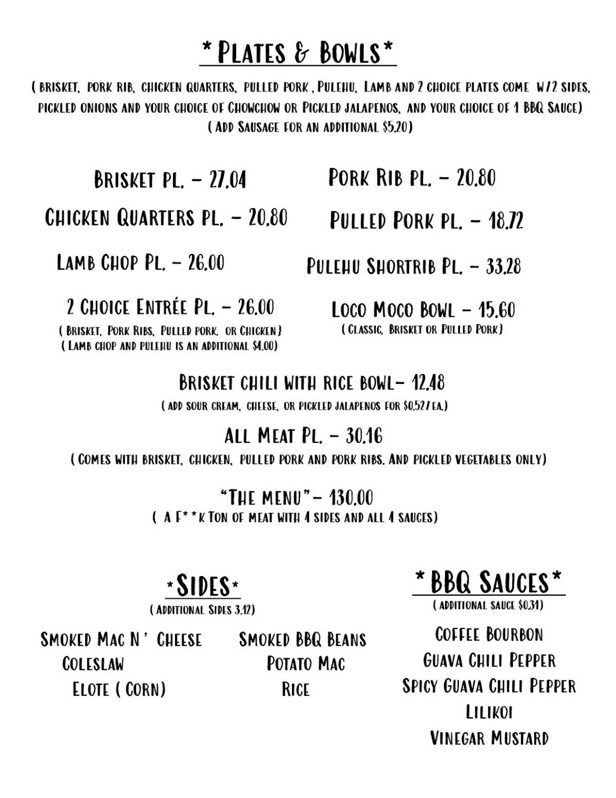 Menu at Whiskey Smoke 808 restaurant, Kaneohe