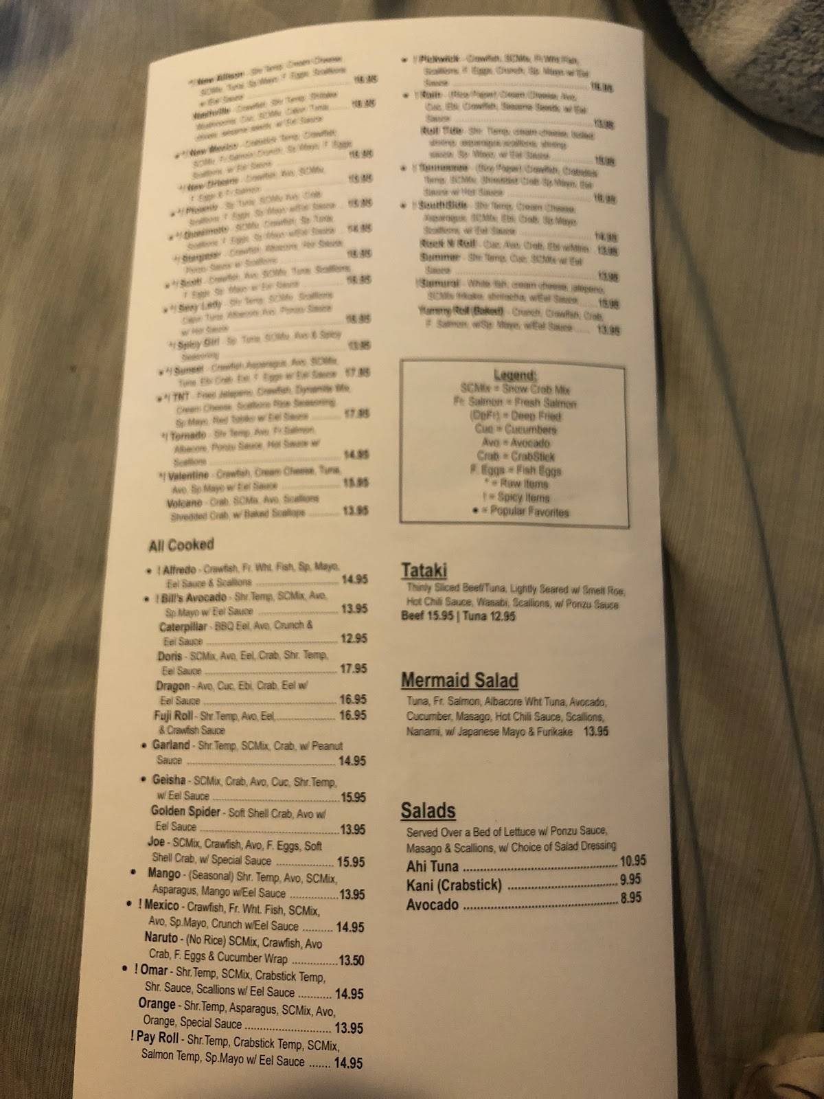 Menu at Kanpai Sushi Bar And Fusion, Jackson