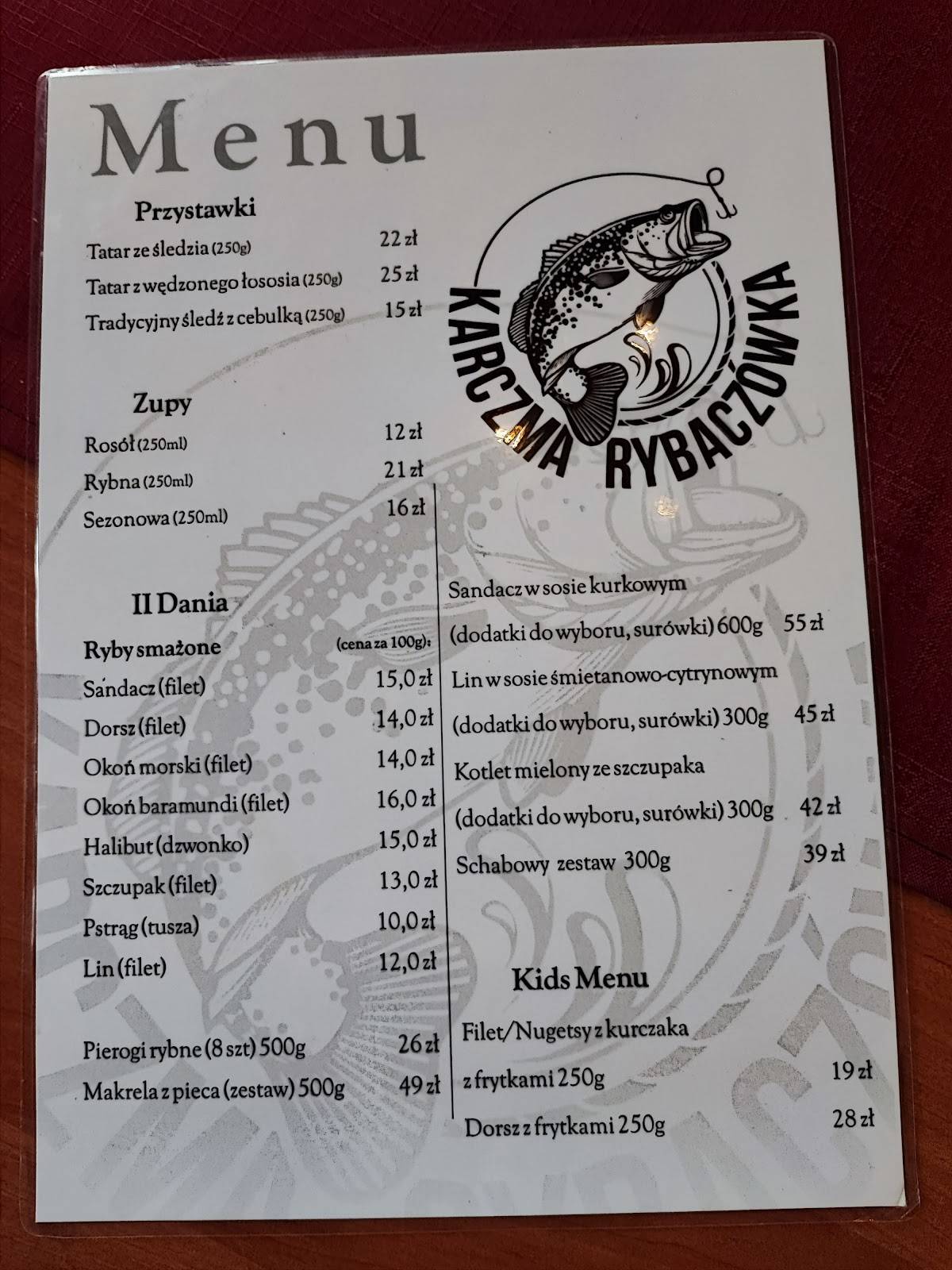 Menu at Karczma Rybaczówka restaurant, Kielce